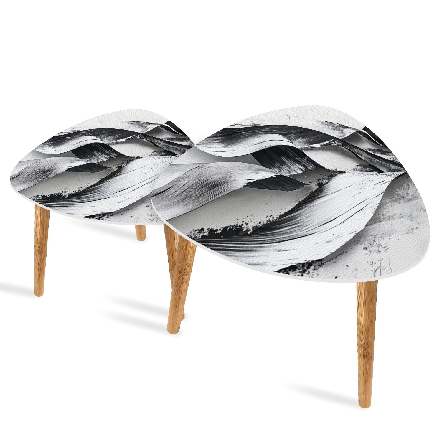 Set of 2 Triangle End Table Curved Lines Repetitive Shapes ...