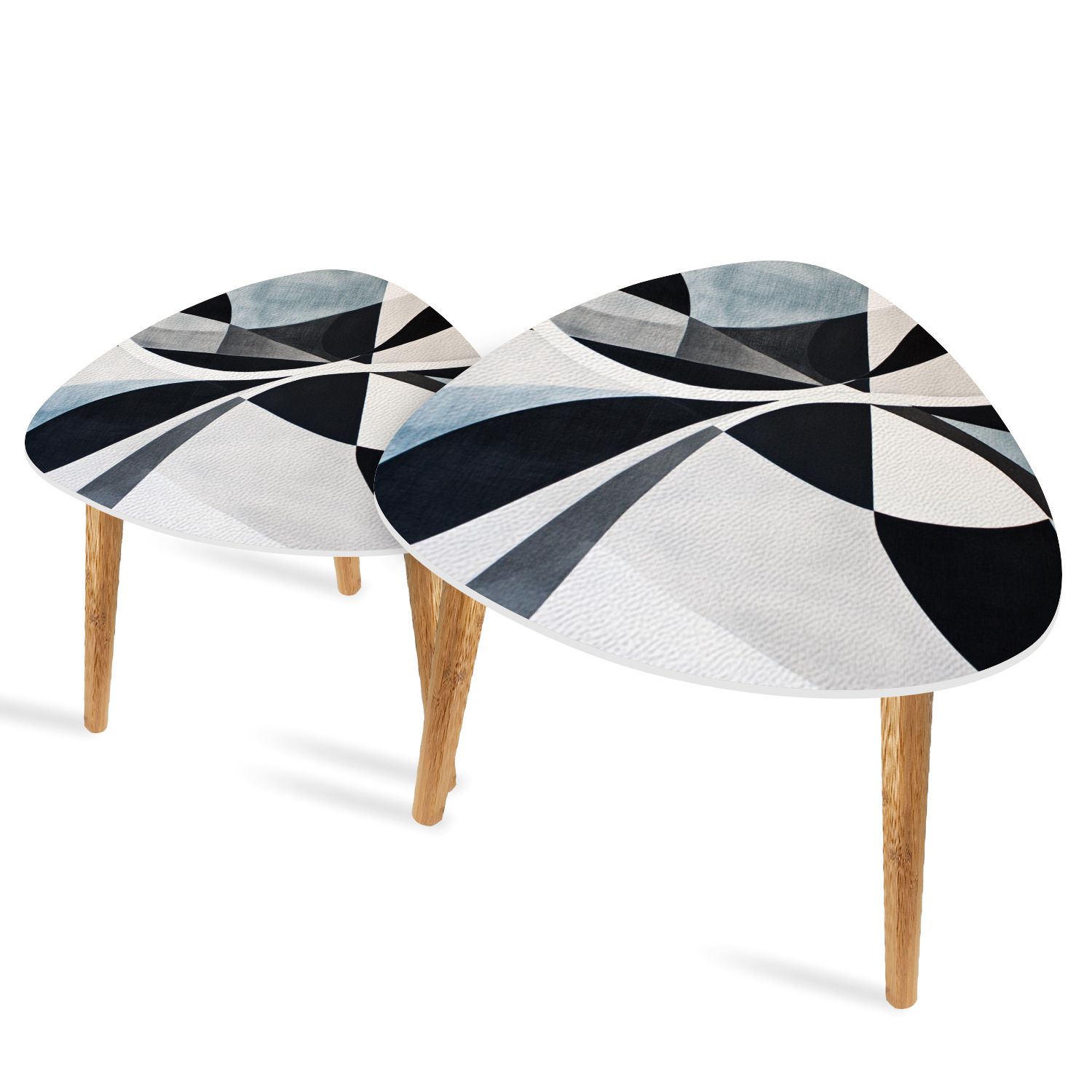 Set of 2 Triangle End Table Curved Lines Repetitive Shapes ...