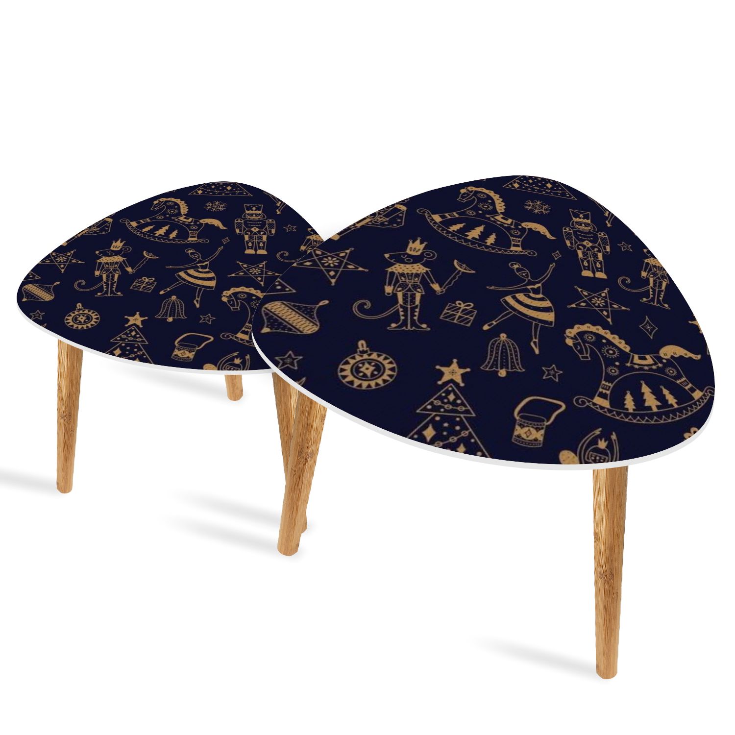 Set of 2 Triangle End Table Cute gold Christmas seamless Nutcracker ...