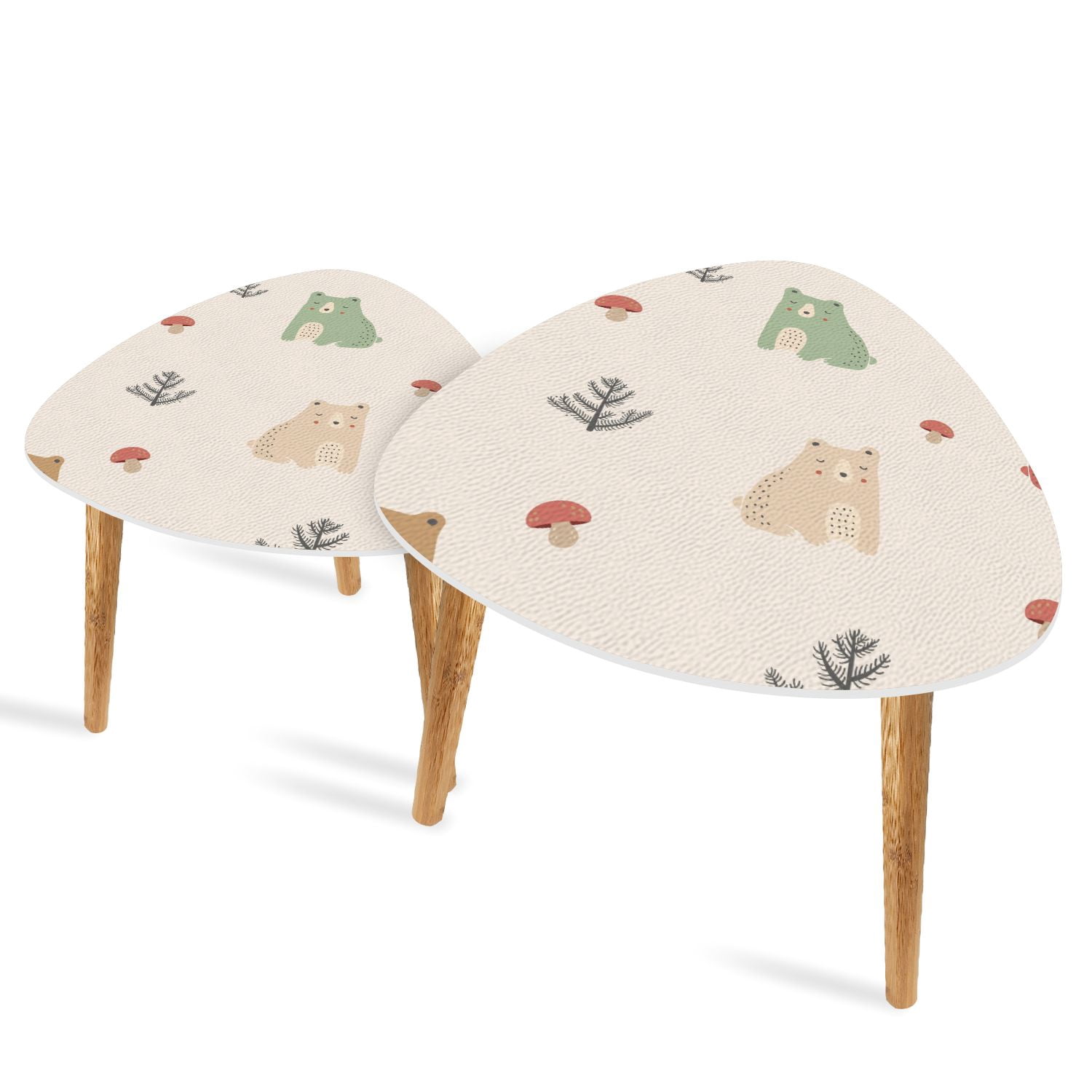 Set of 2 Triangle End Table Cute seamless pattern bears mushrooms trees ...