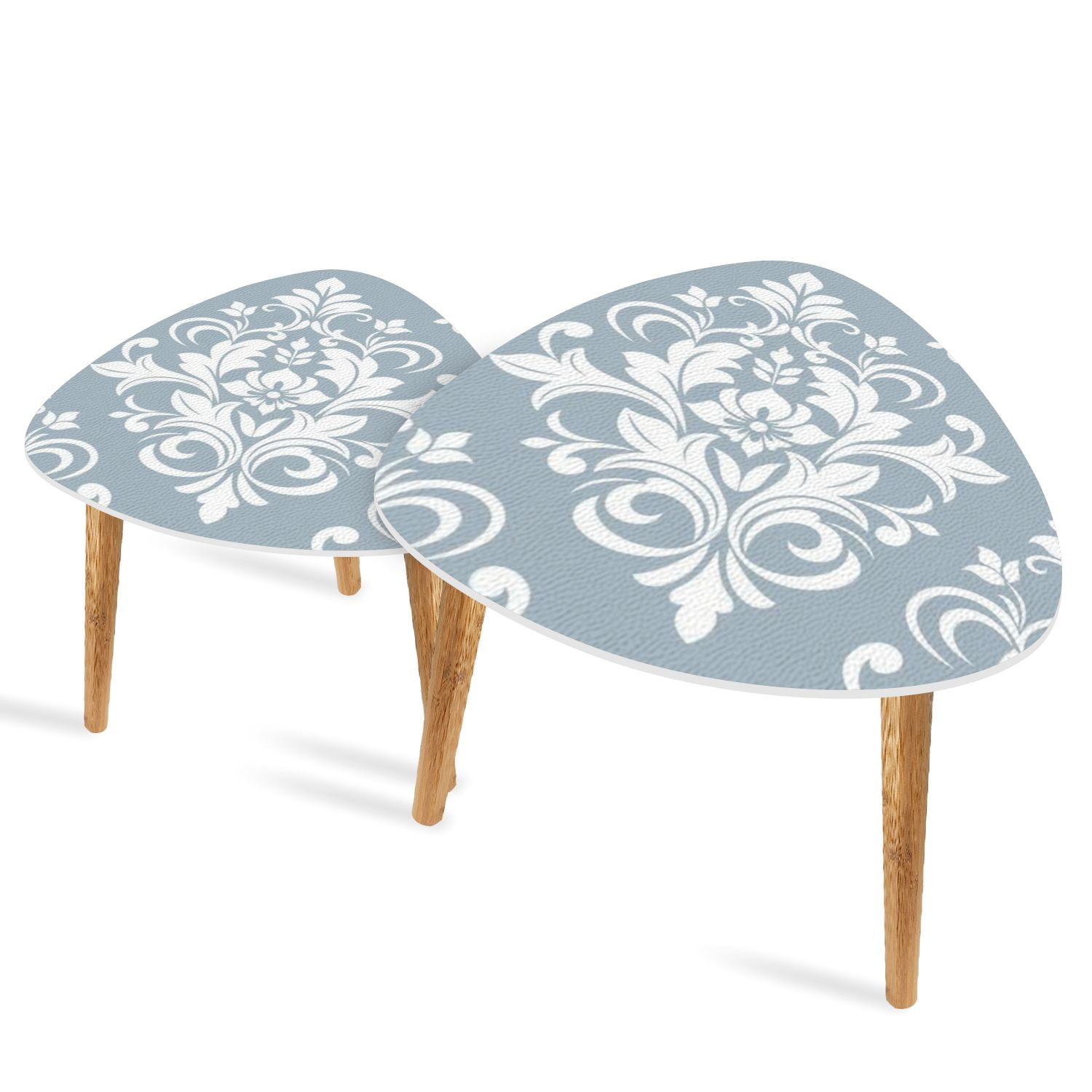 Set of 2 Triangle End Table Damask seamless baroque style Blue white ...