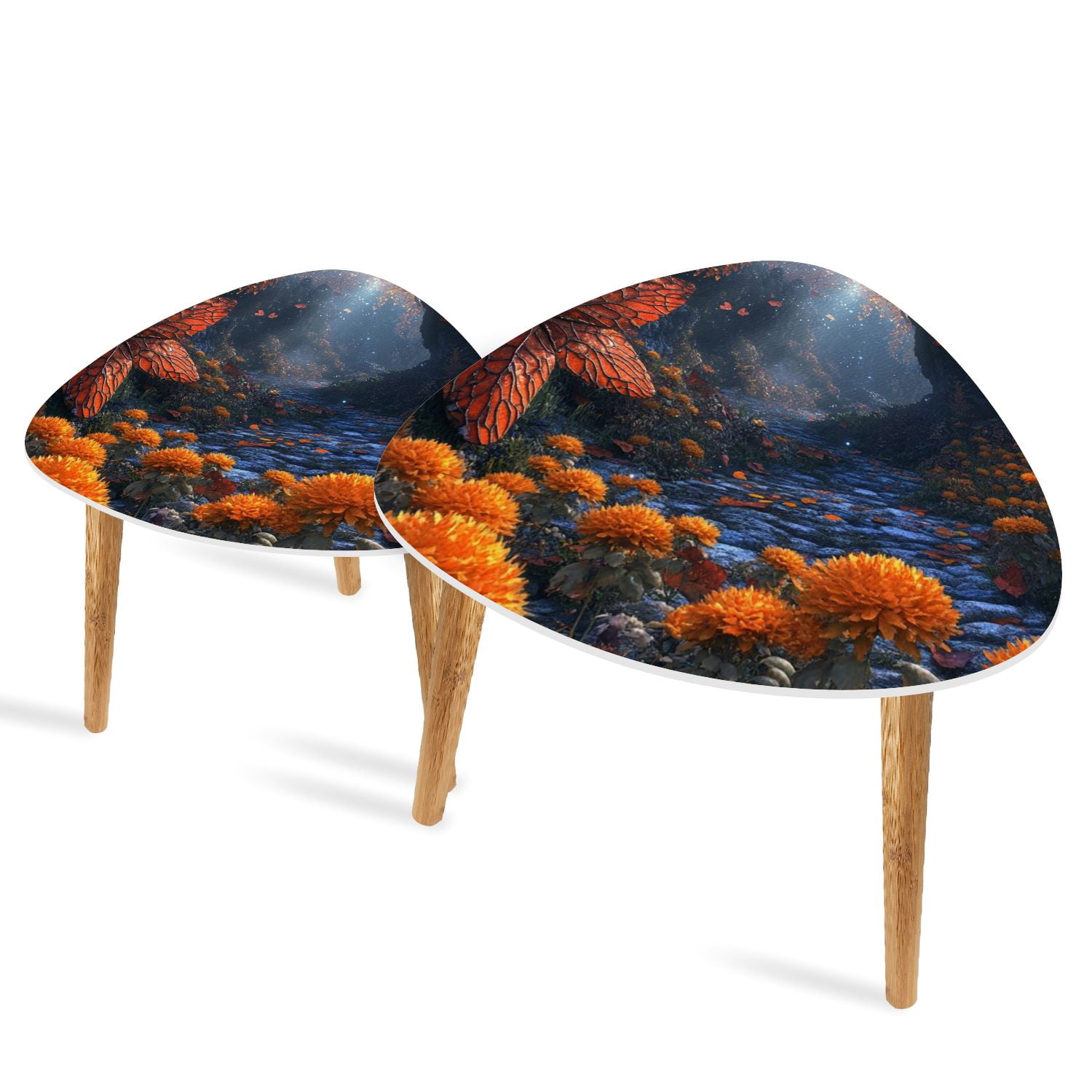 Set of 2 Triangle End Table Elves Butterflies Flowers Modern Wall Decor ...
