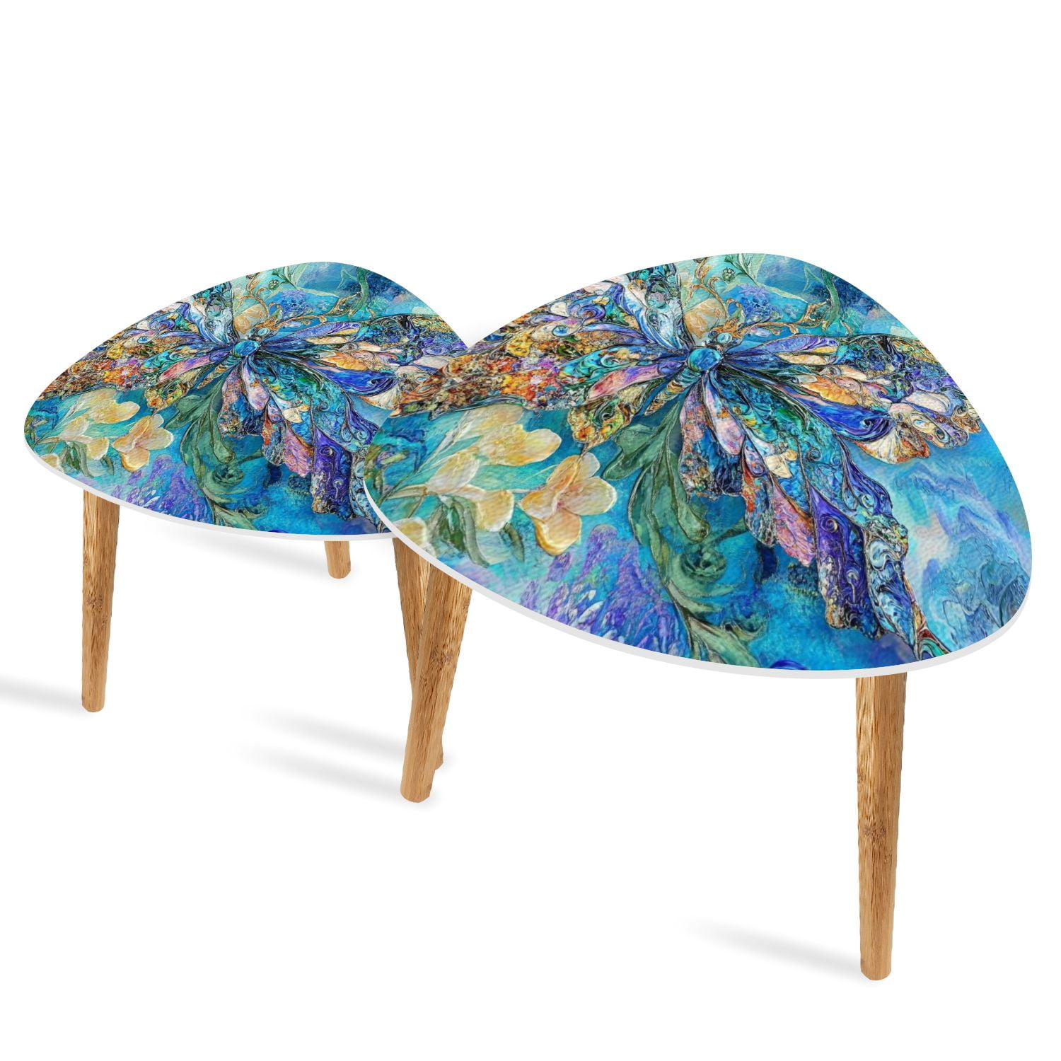 Set of 2 Triangle End Table Elves Butterflies Flowers Modern Wall Decor ...