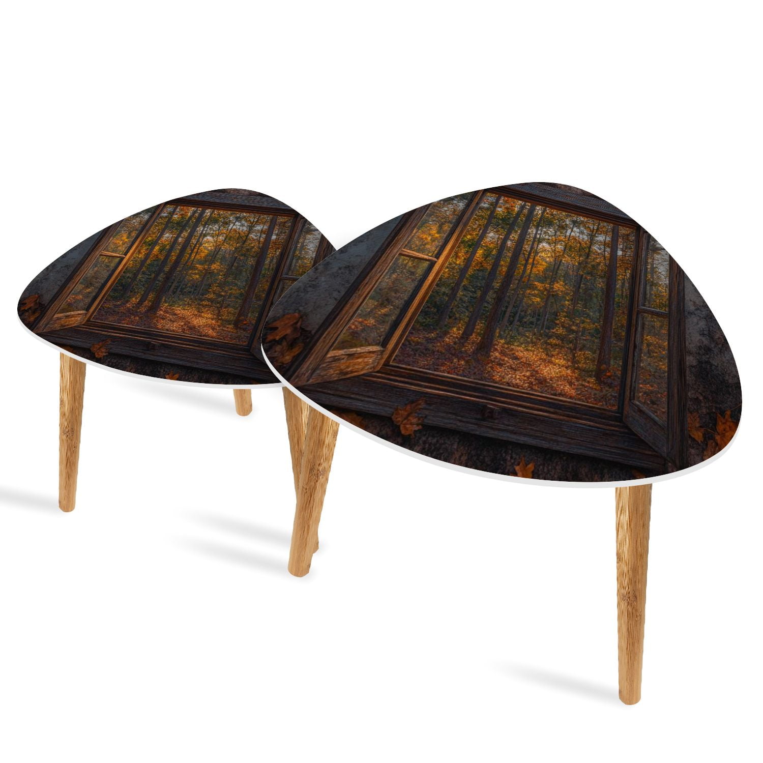 Set of 2 Triangle End Table Fall Autumn Maple Tree Forest Scenery ...