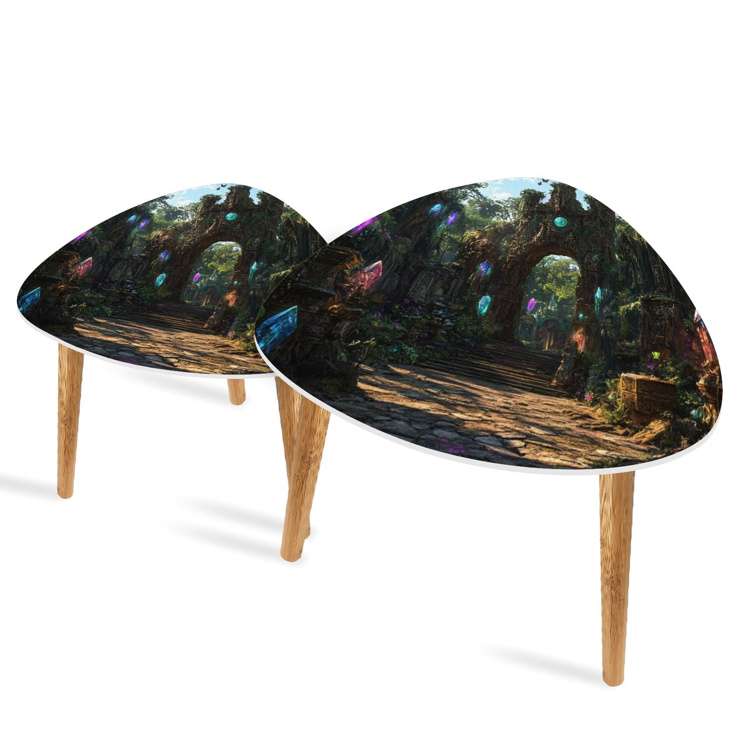 Set of 2 Triangle End Table Fantasy Forest Fairy Tale Psychedelic ...
