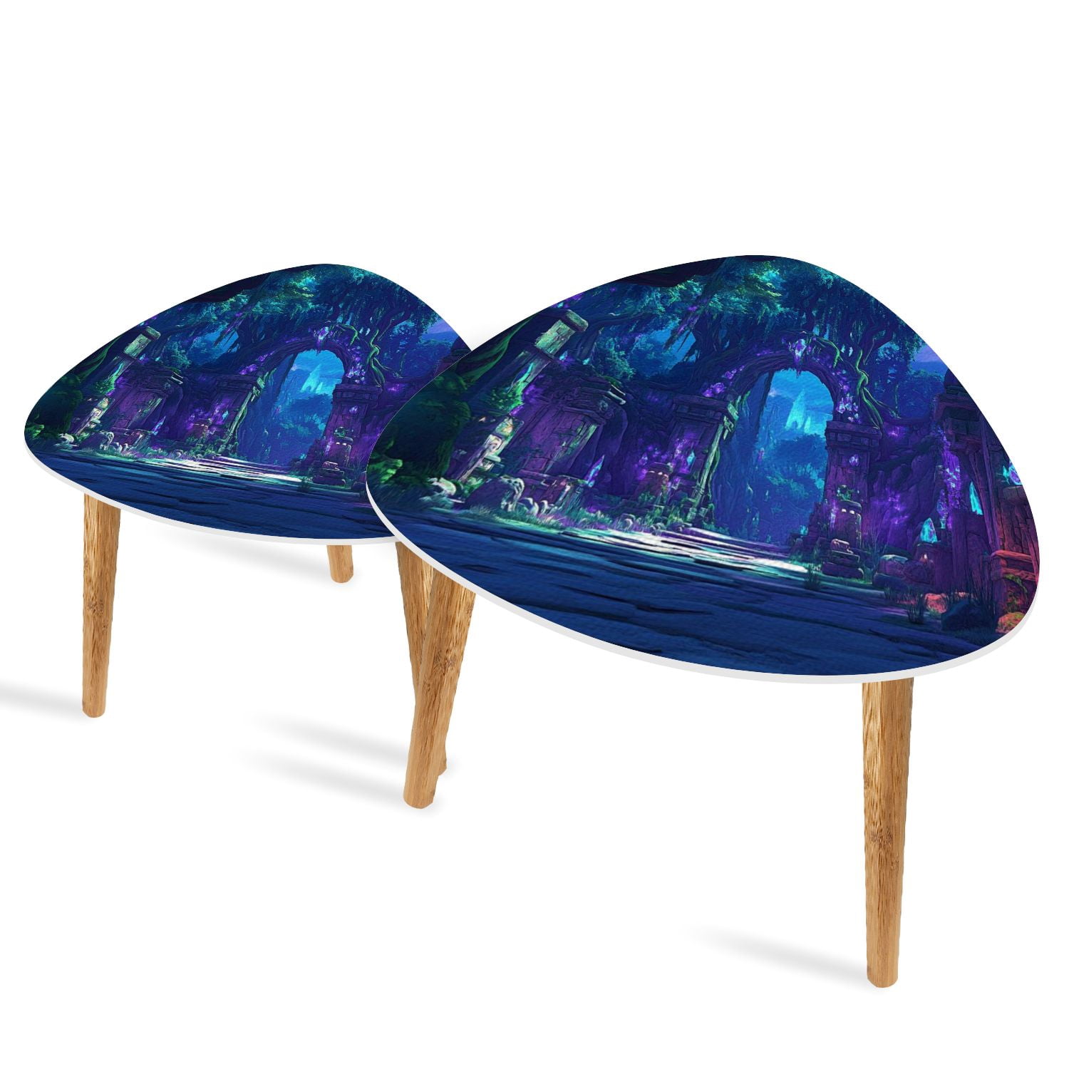 Set of 2 Triangle End Table Fantasy Forest Fairy Tale Psychedelic ...