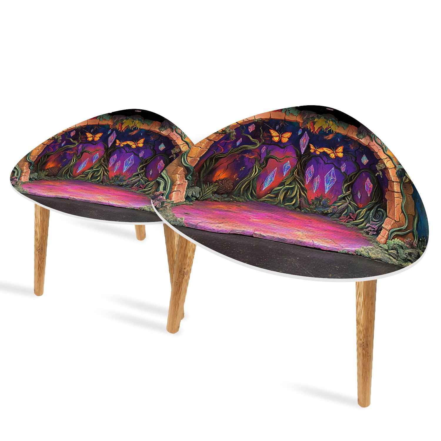Set of 2 Triangle End Table Fantasy Forest Fairy Tale Psychedelic ...
