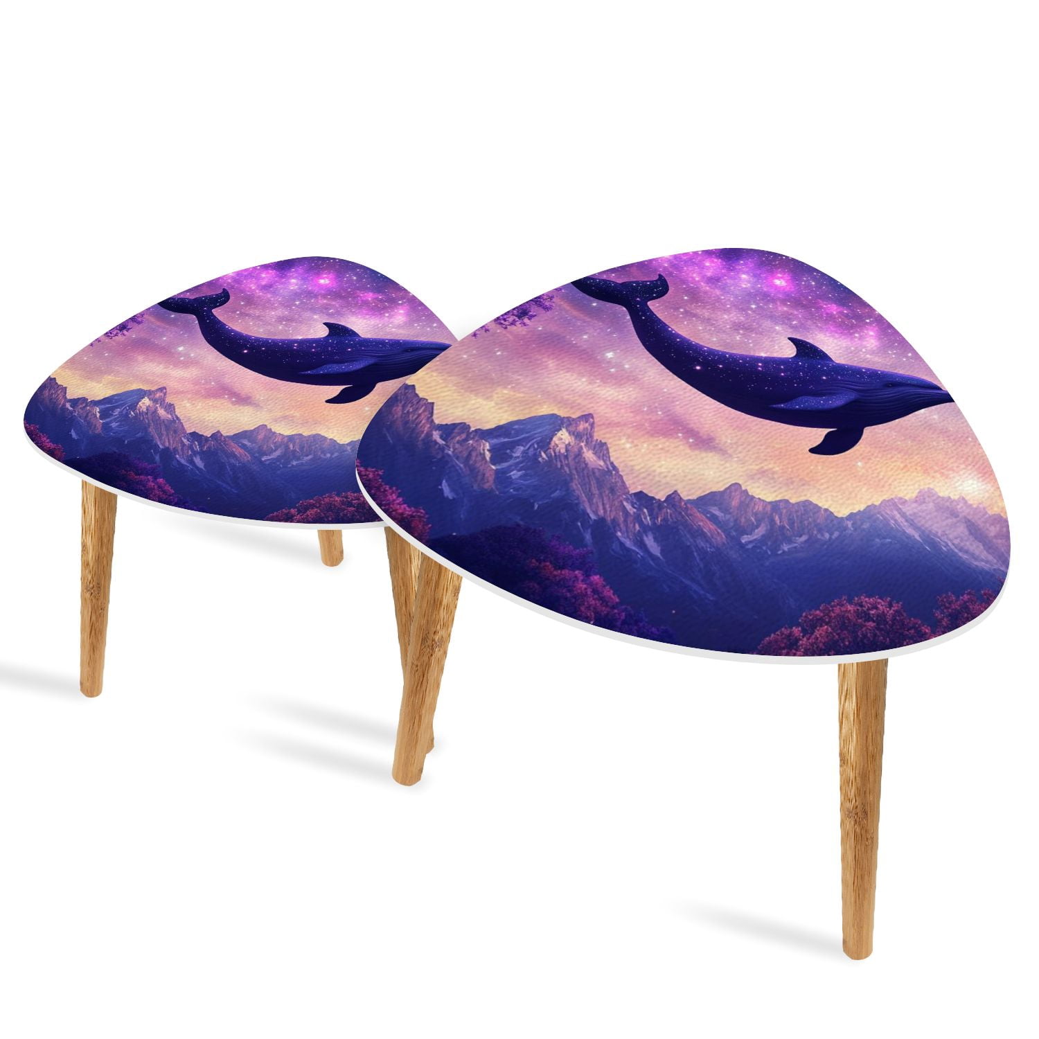 Set of 2 Triangle End Table Fantasy Galaxy Planet Space Themed Set of 2 ...