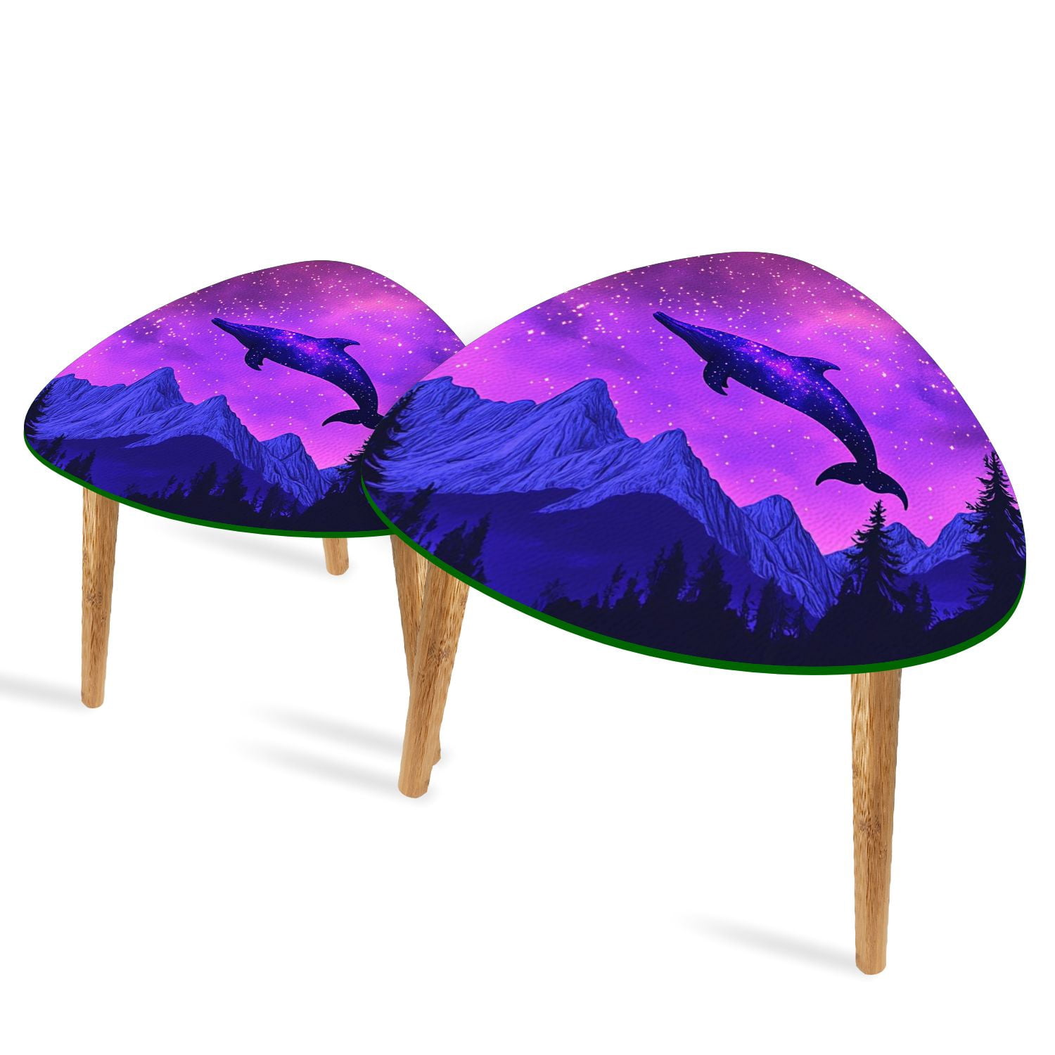 Set of 2 Triangle End Table Fantasy Galaxy Planet Space Themed Set of 2 ...