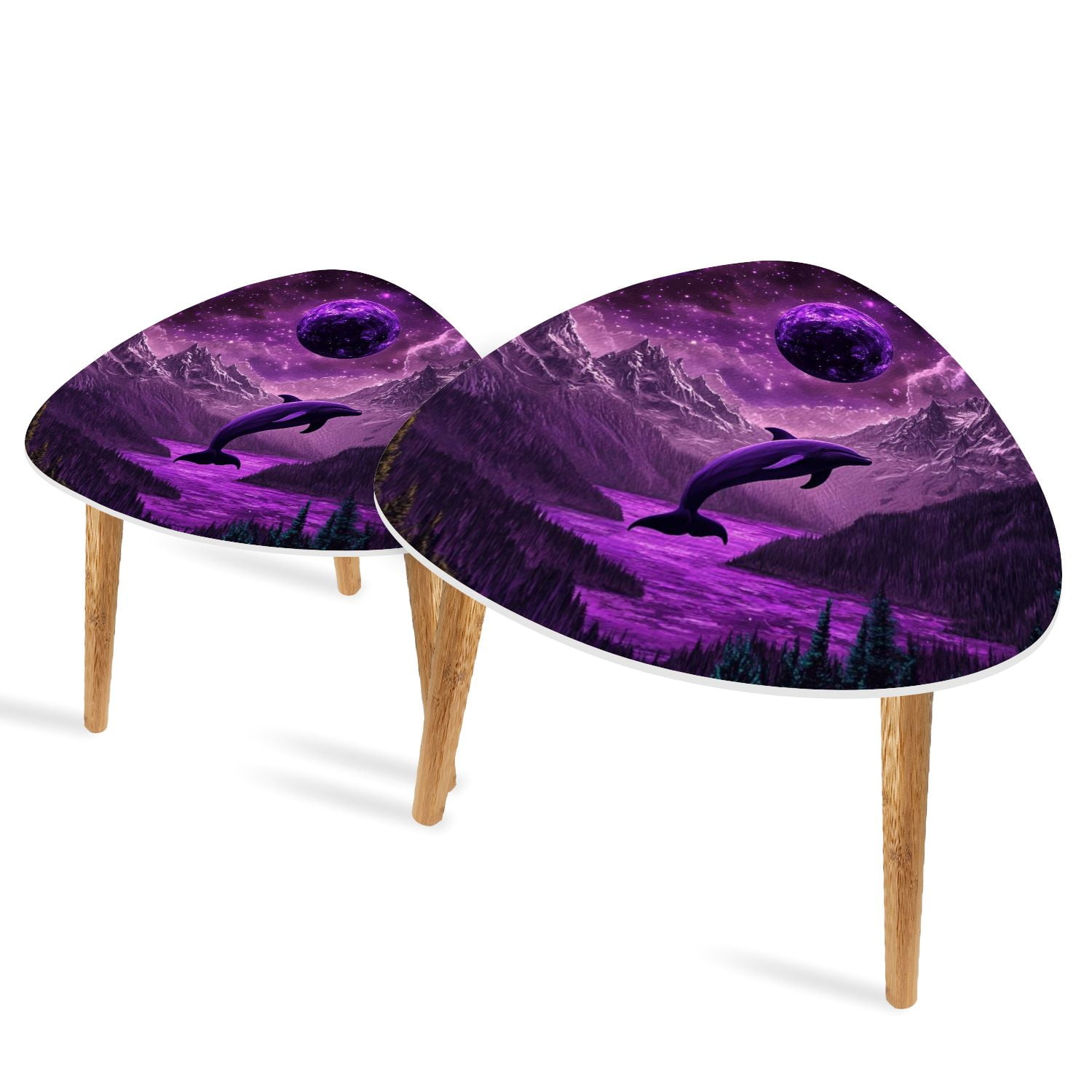 Set of 2 Triangle End Table Fantasy Galaxy Planet Space Themed Set of 2 ...