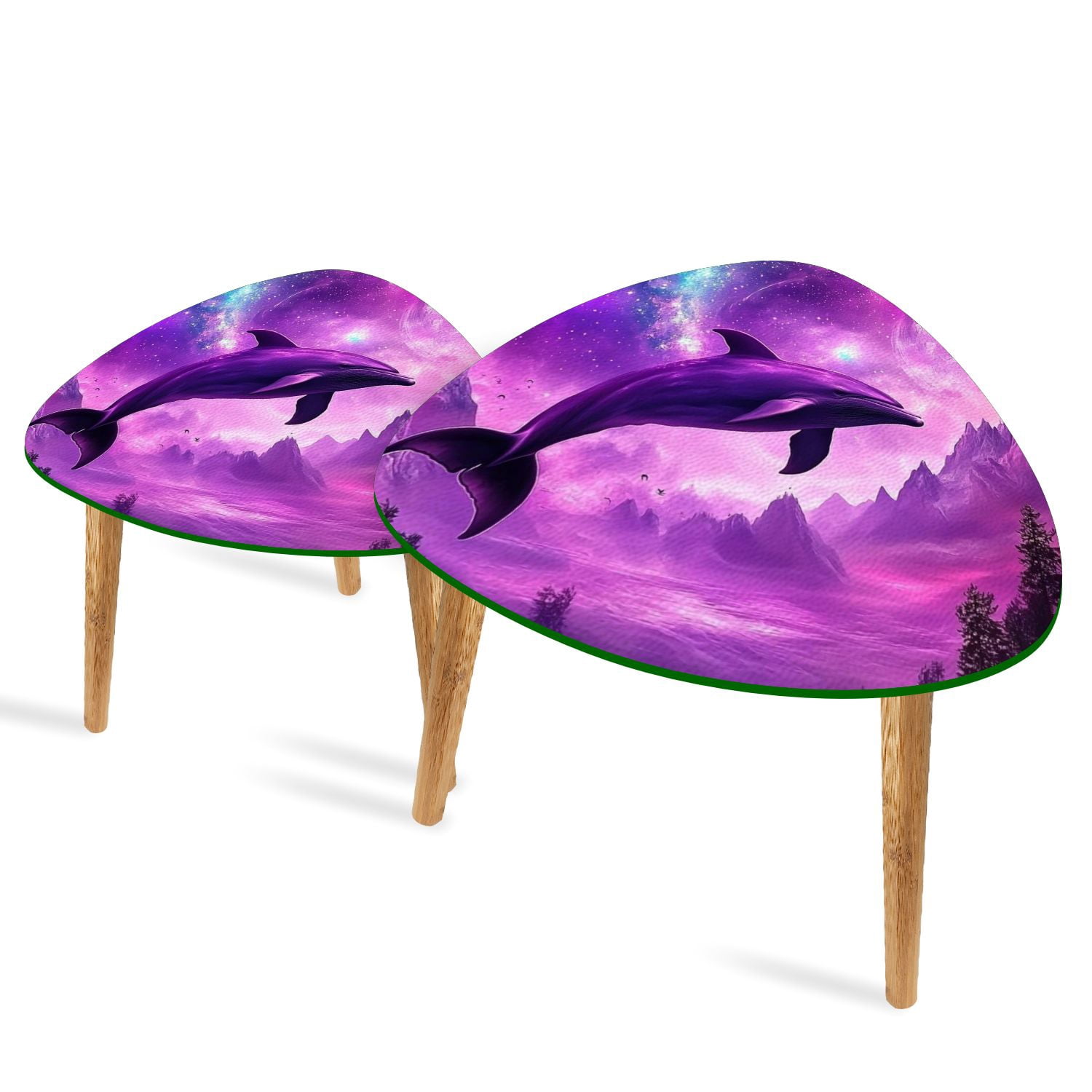 Set of 2 Triangle End Table Fantasy Galaxy Planet Space Themed Set of 2 ...