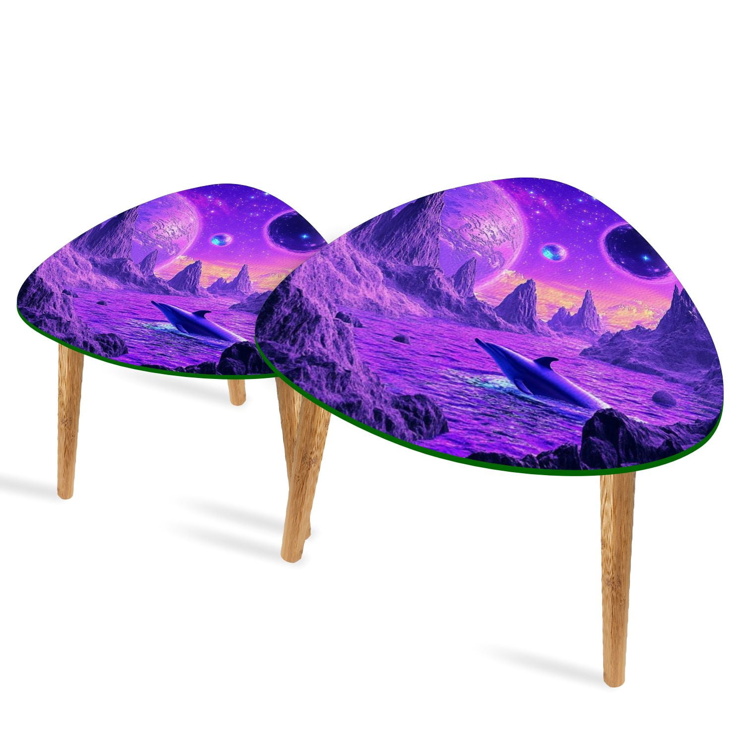 Set of 2 Triangle End Table Fantasy Galaxy Planet Space Themed Set of 2 ...