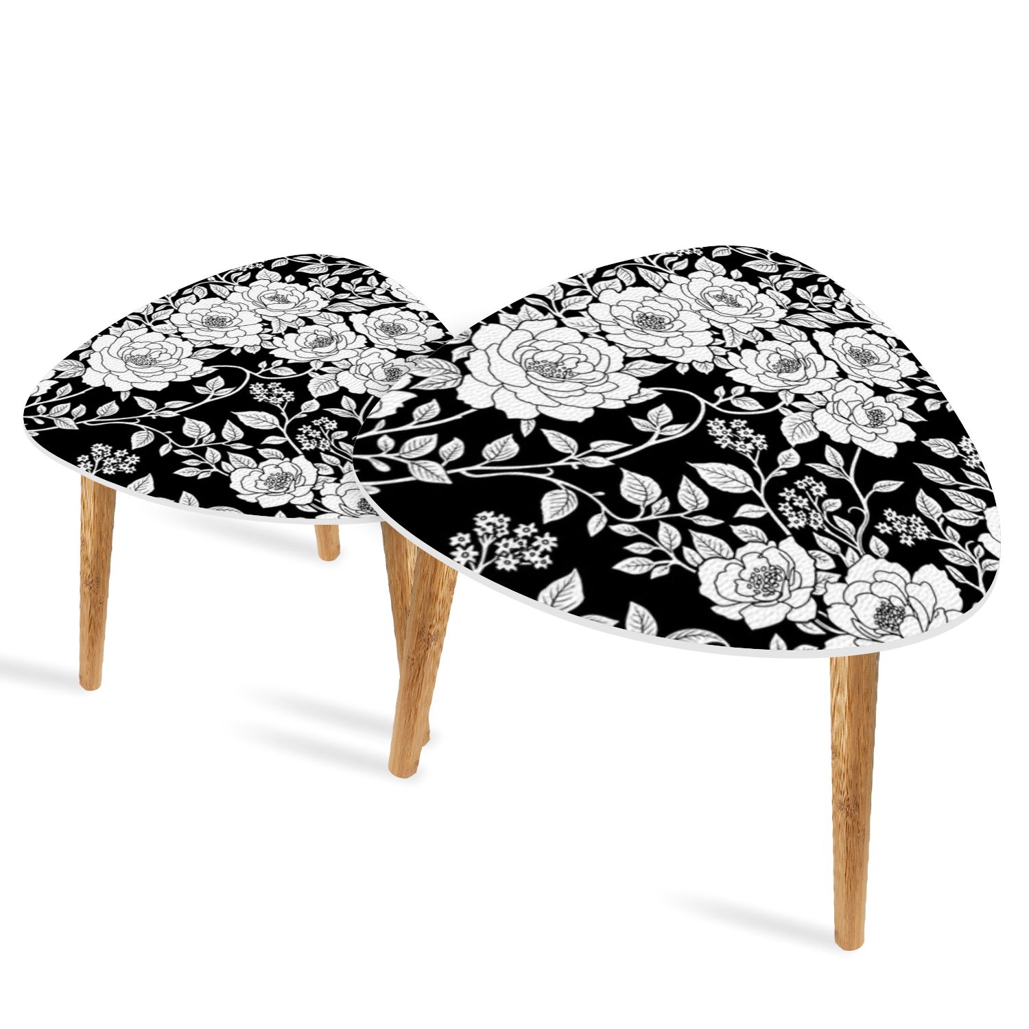 Set of 2 Triangle End Table Floral Seamless Pattern Roses Flowers ...
