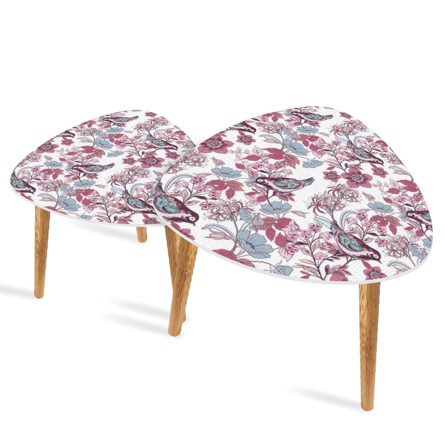 Set of 2 Triangle End Table Folklore Pink Chinoiseries Style Valentine ...