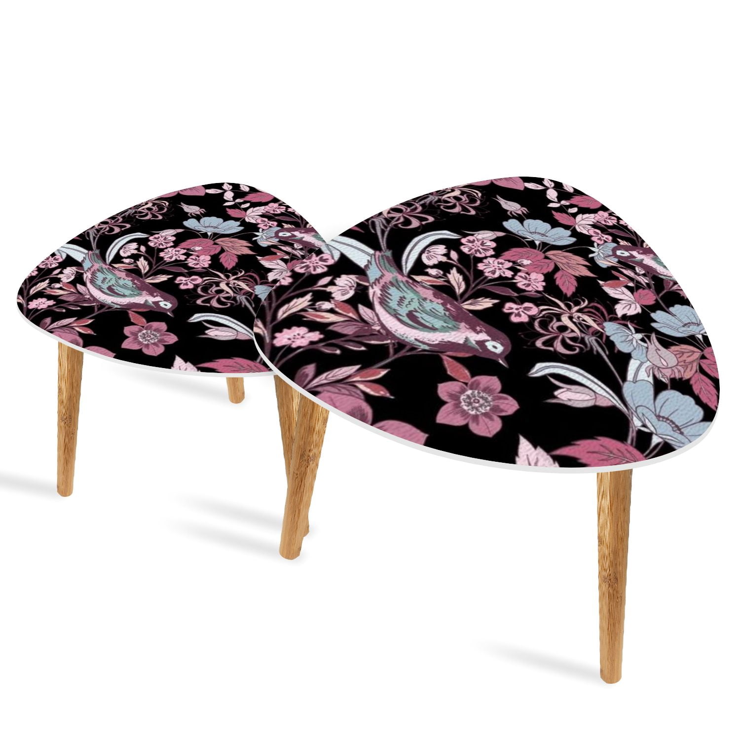 Set of 2 Triangle End Table Folklore Pink Chinoiseries Style Valentine ...