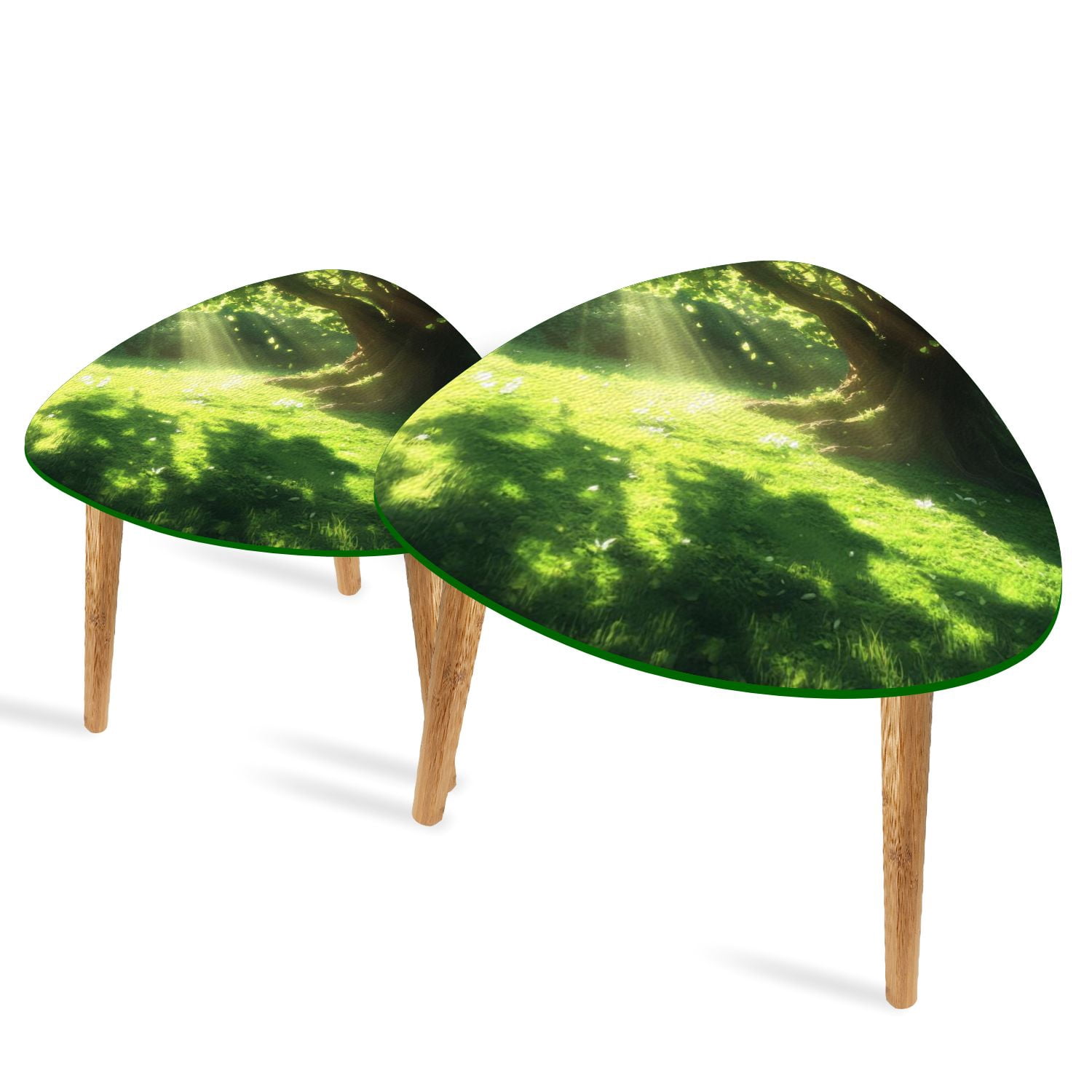 Set of 2 Triangle End Table Forest Nature Tree Green Indoor Outdoor Set ...