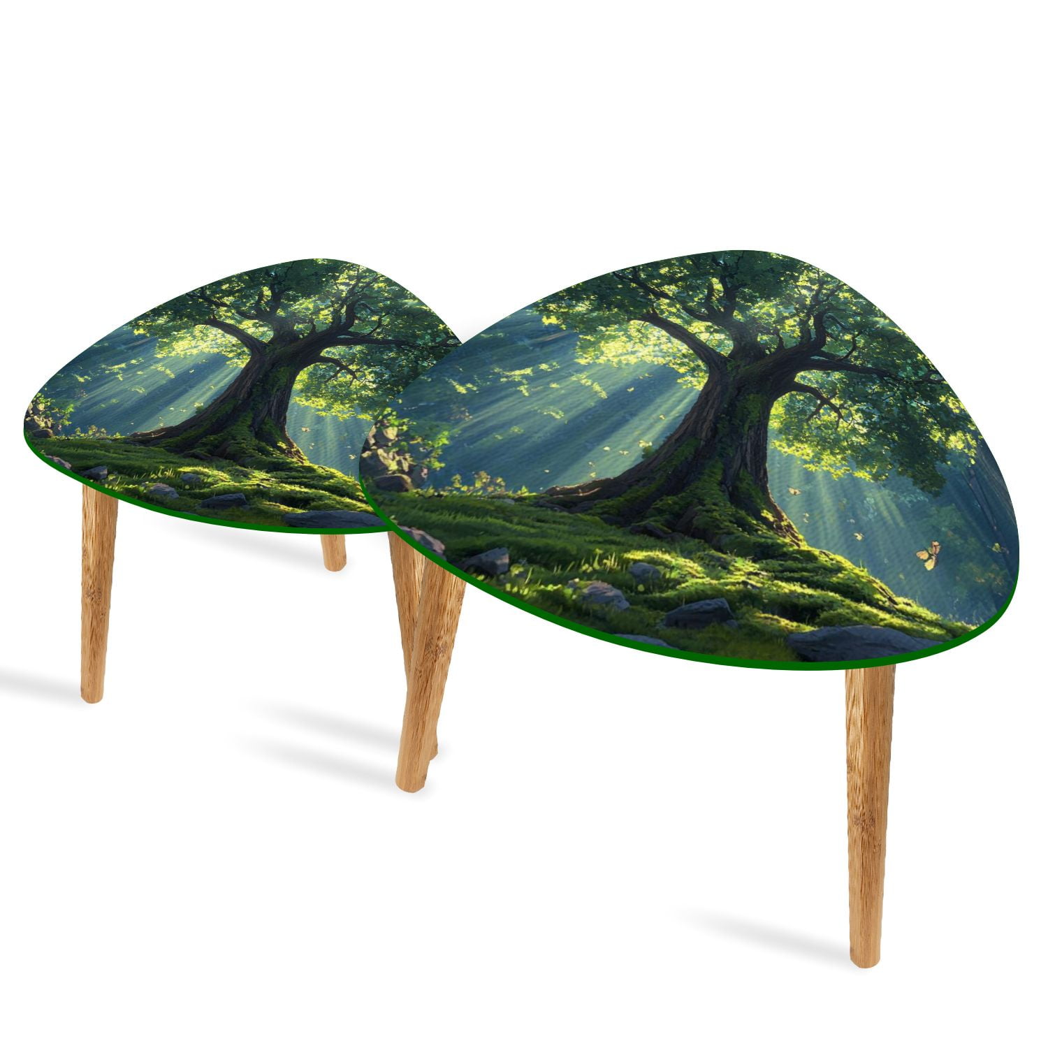 Set of 2 Triangle End Table Forest Nature Tree Green Indoor Outdoor Set ...