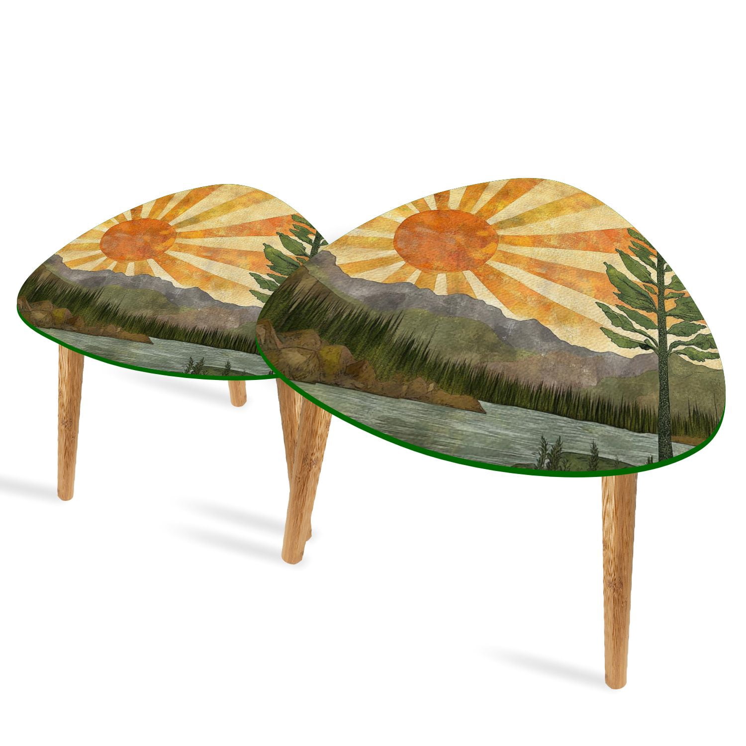Set of 2 Triangle End Table Forest Tree Vintage Aesthetic Nature Set of ...