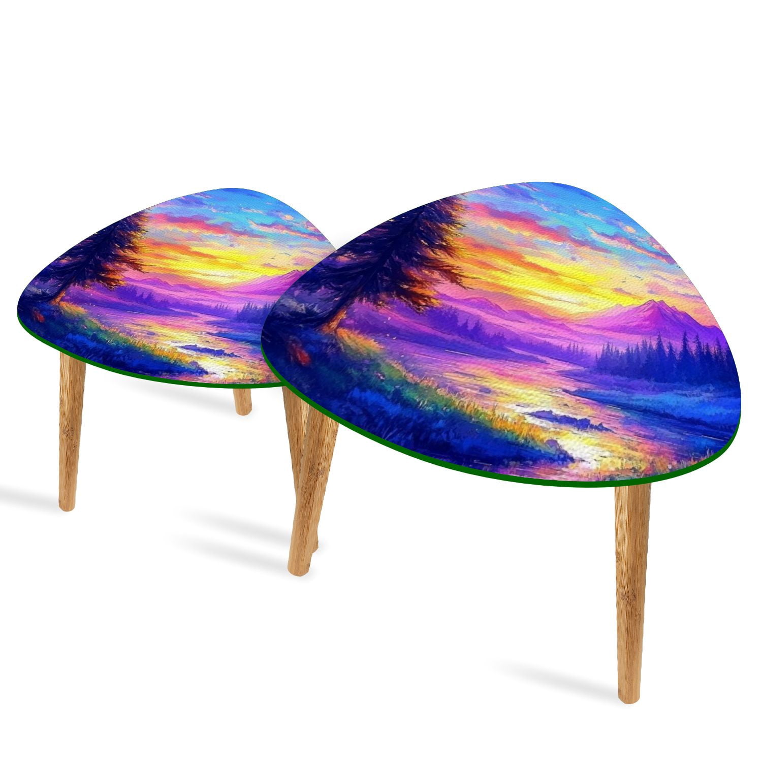 Set of 2 Triangle End Table Forest Tree Vintage Aesthetic Nature Set of ...