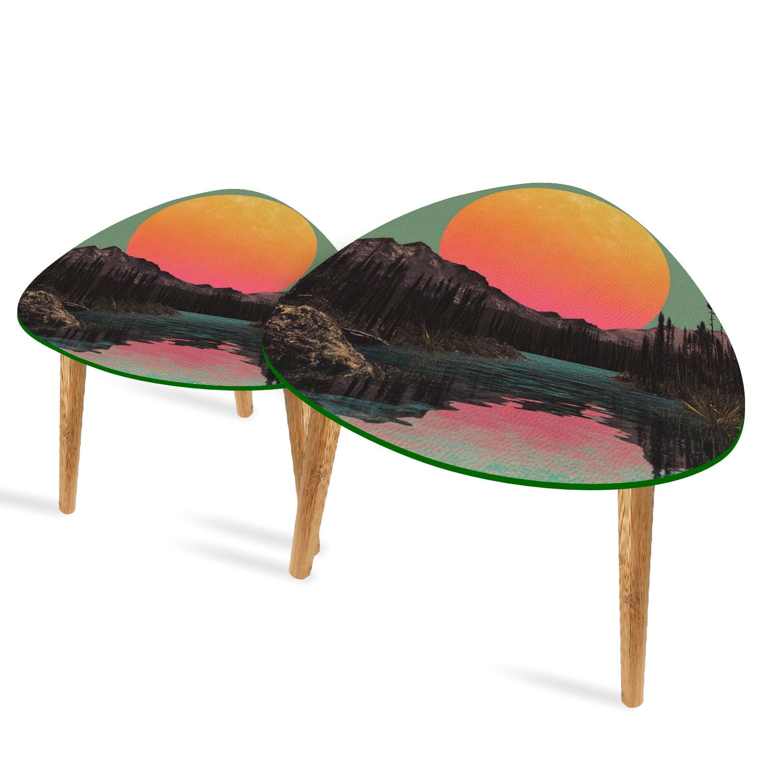 Set of 2 Triangle End Table Forest Tree Vintage Aesthetic Nature Set of ...
