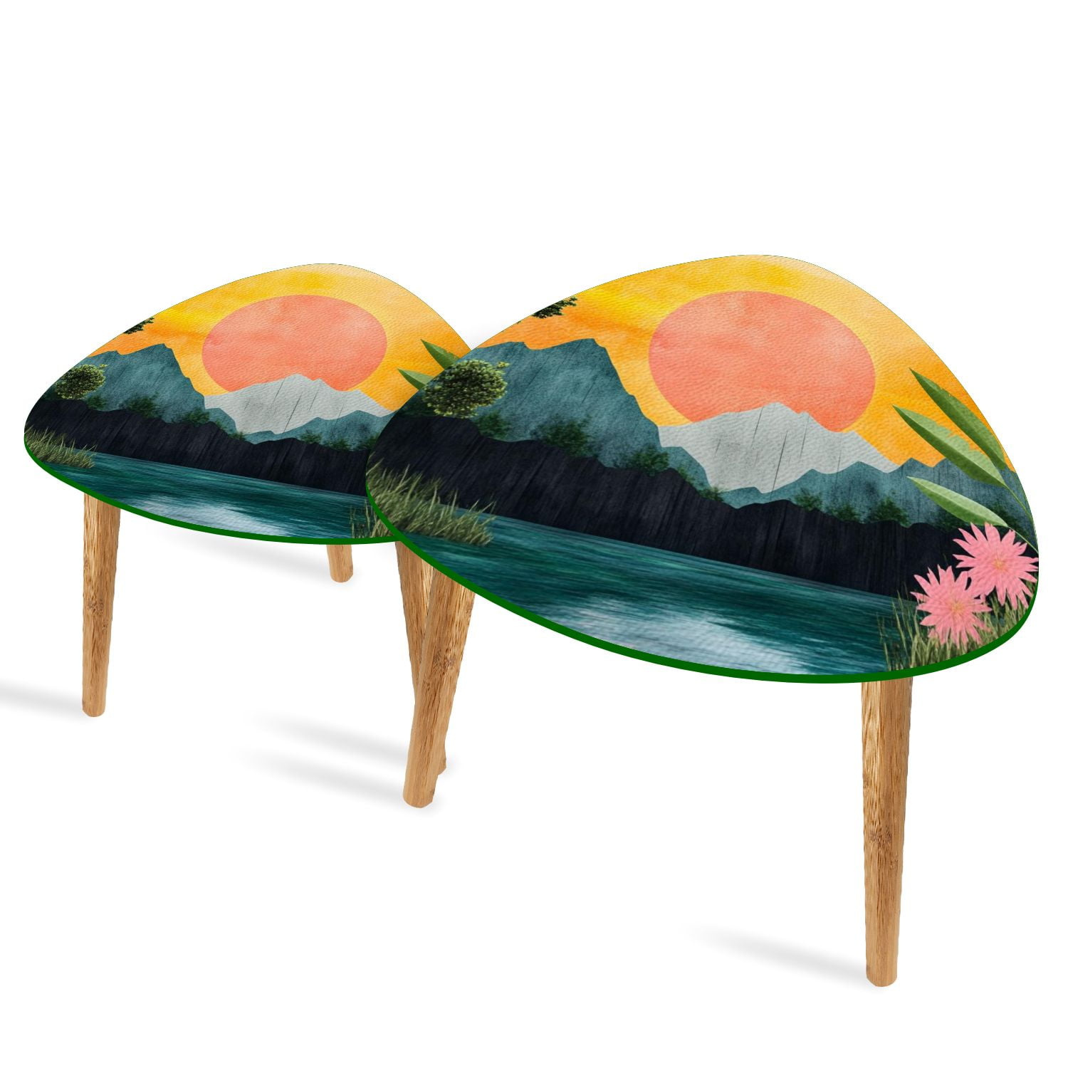 Set of 2 Triangle End Table Forest Tree Vintage Aesthetic Nature Set of ...