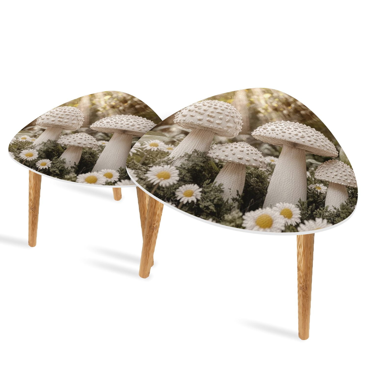 Set of 2 Triangle End Table Funny Magic Forest Beautiful Charming Fairy ...