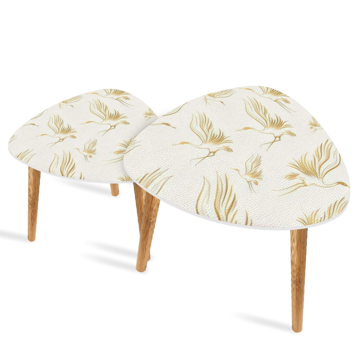 Set of 2 Triangle End Table Golden seamless pattern oriental motives ...