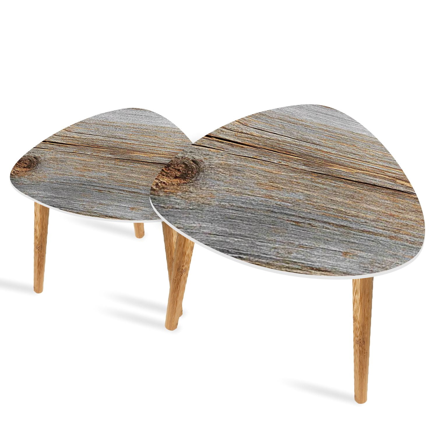 Set of 2 Triangle End Table Grey Distressed Rustic Wood Plank Wood ...