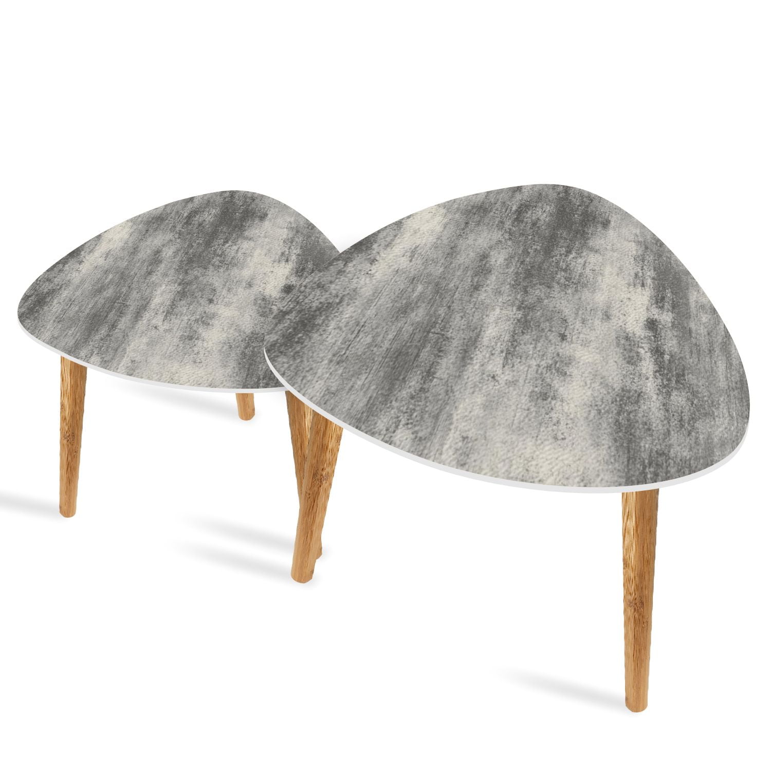 Set of 2 Triangle End Table Grey Distressed Rustic Wood Plank Wood ...