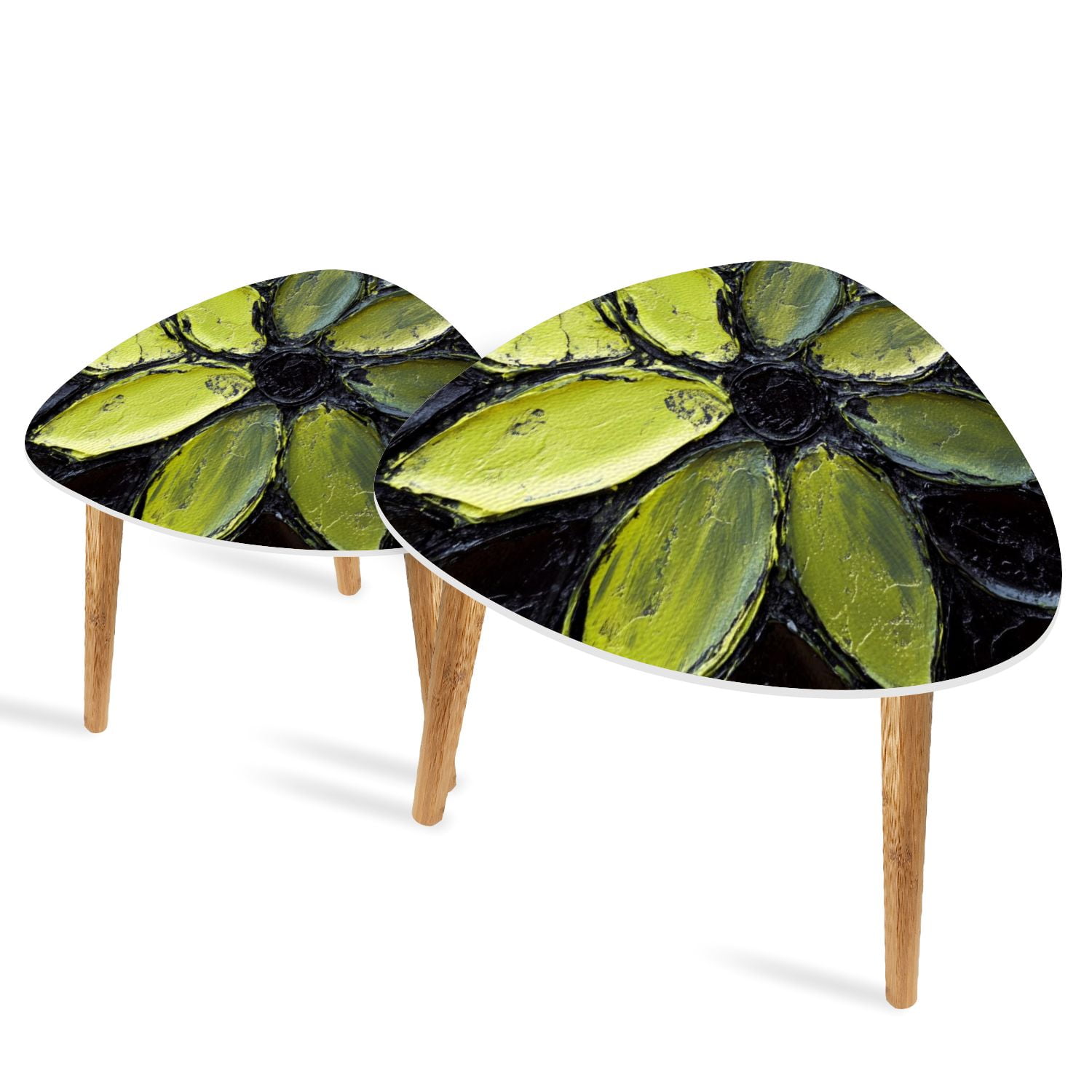 Set of 2 Triangle End Table Hand Dark Yellow Thick Texture Abstract ...