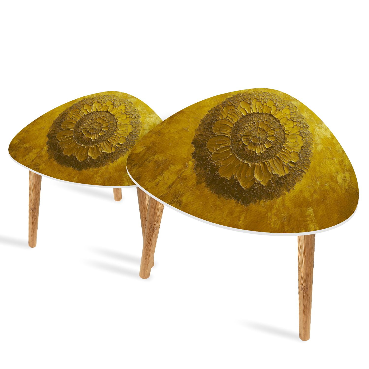 Set of 2 Triangle End Table Hand Dark Yellow Thick Texture Abstract ...