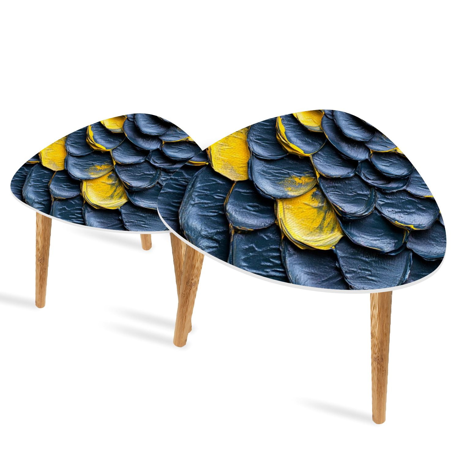 Set of 2 Triangle End Table Hand Dark Yellow Thick Texture Abstract ...