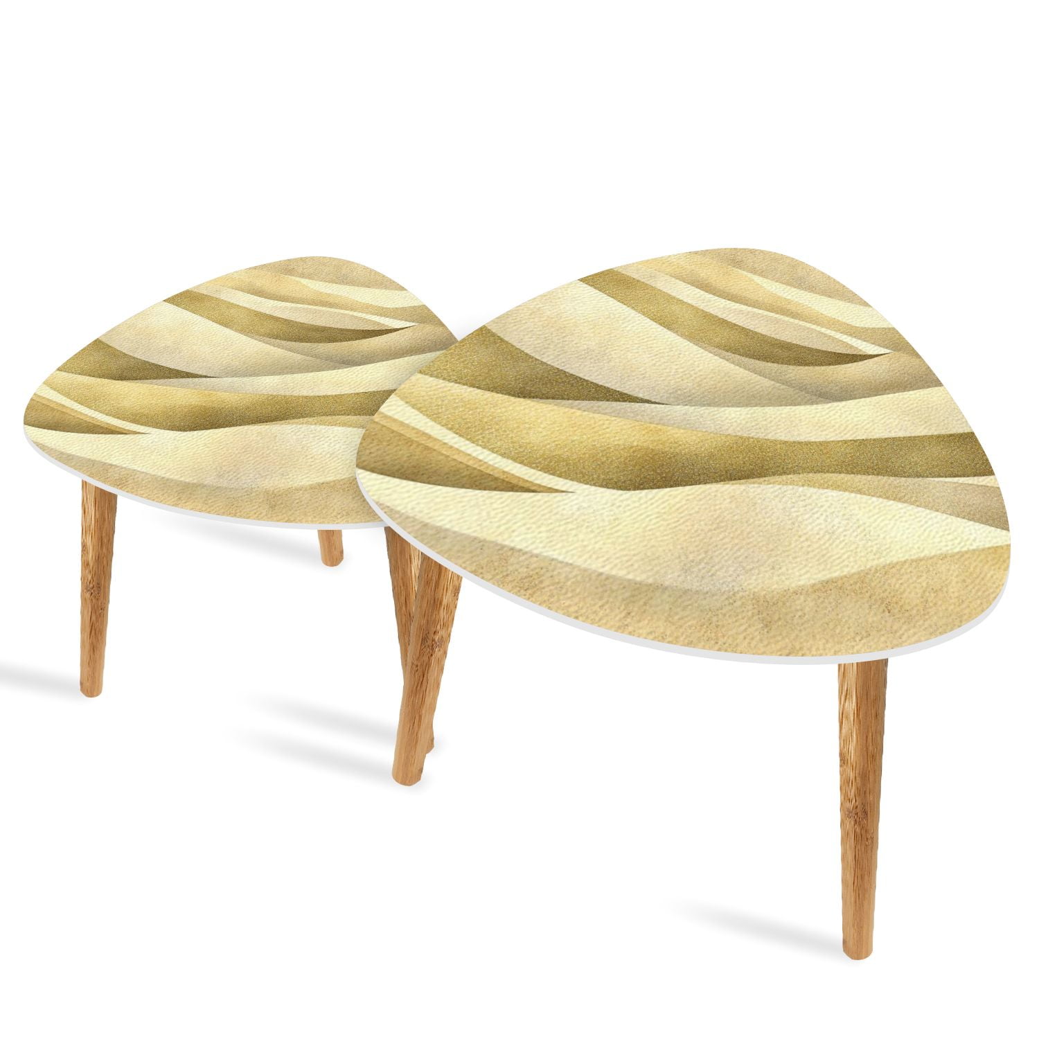 Set of 2 Triangle End Table Hand Drawn Retro Faux Glitter Gold Emerald ...