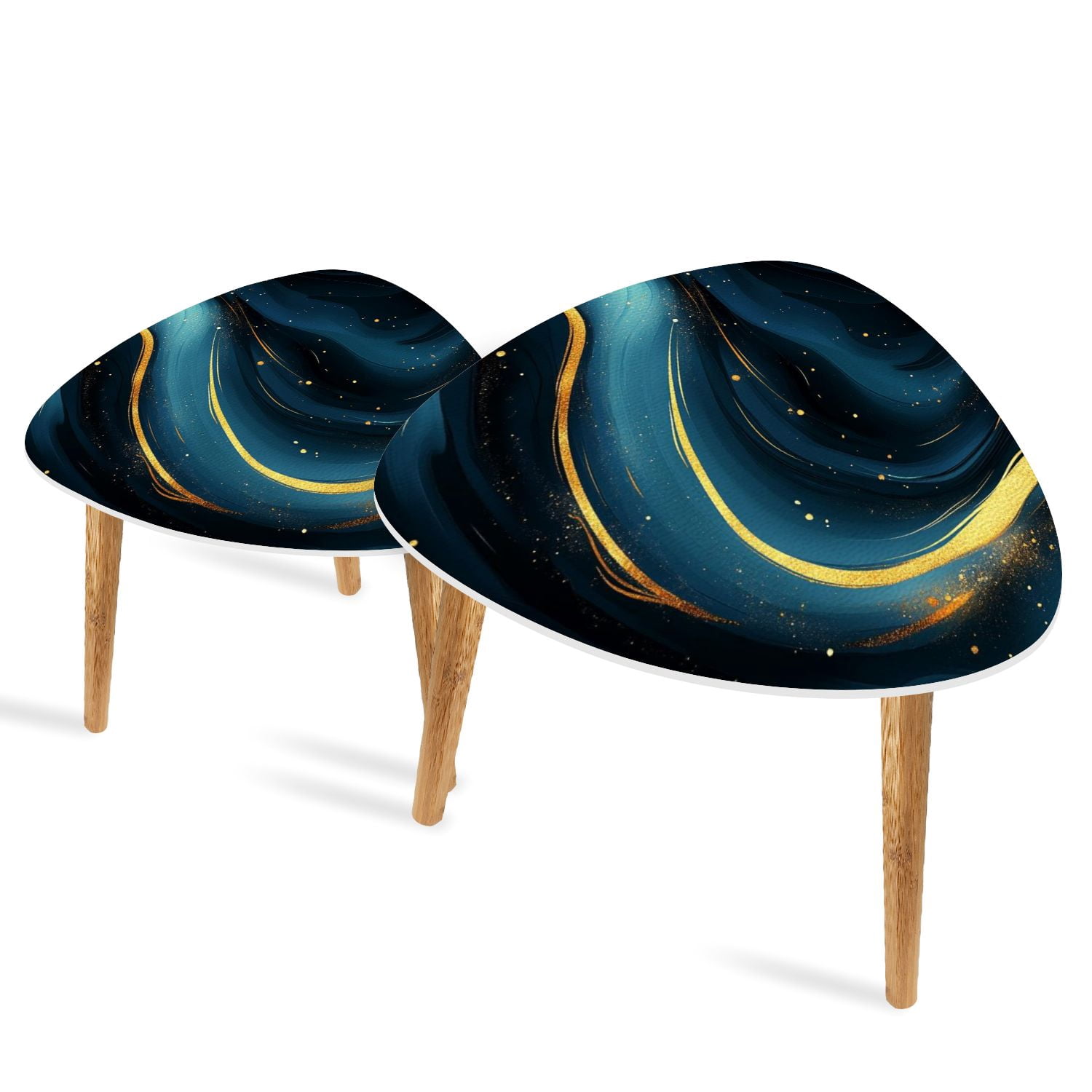 Set of 2 Triangle End Table Hand Drawn Retro Faux Glitter Gold Emerald ...