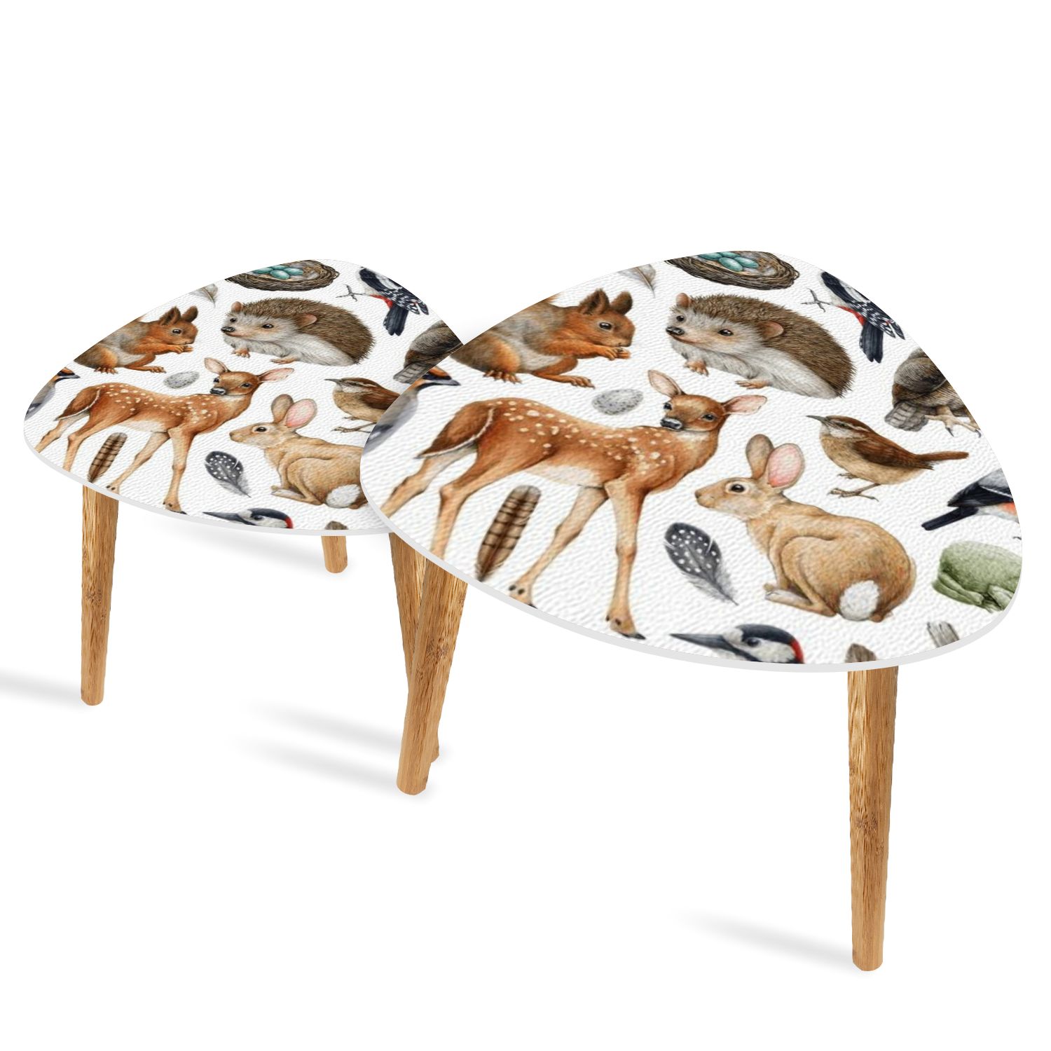 Set of 2 Triangle End Table Hand drawn forest animals seamless pattern ...