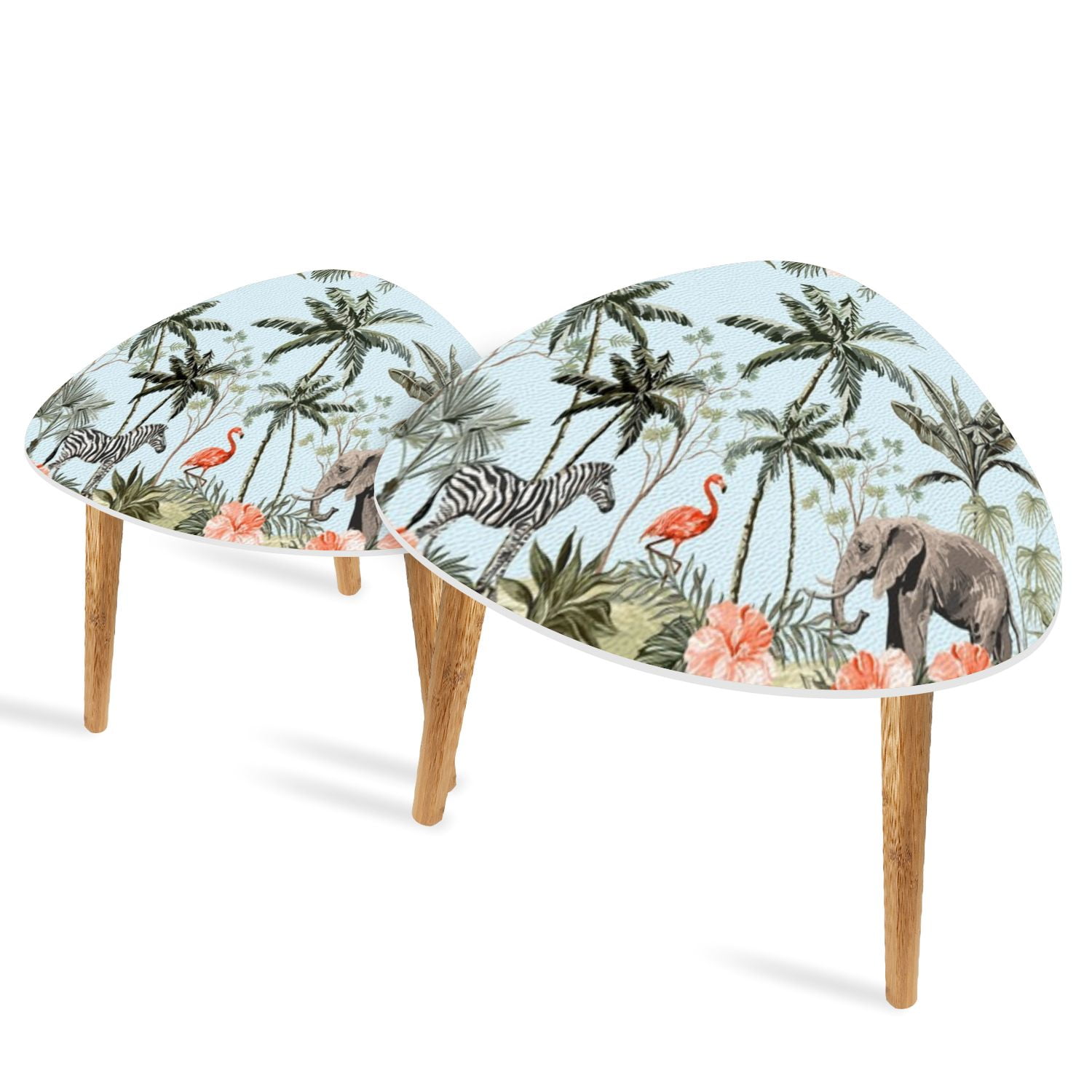 Set of 2 Triangle End Table Hand drawn tropical vintage botanical ...