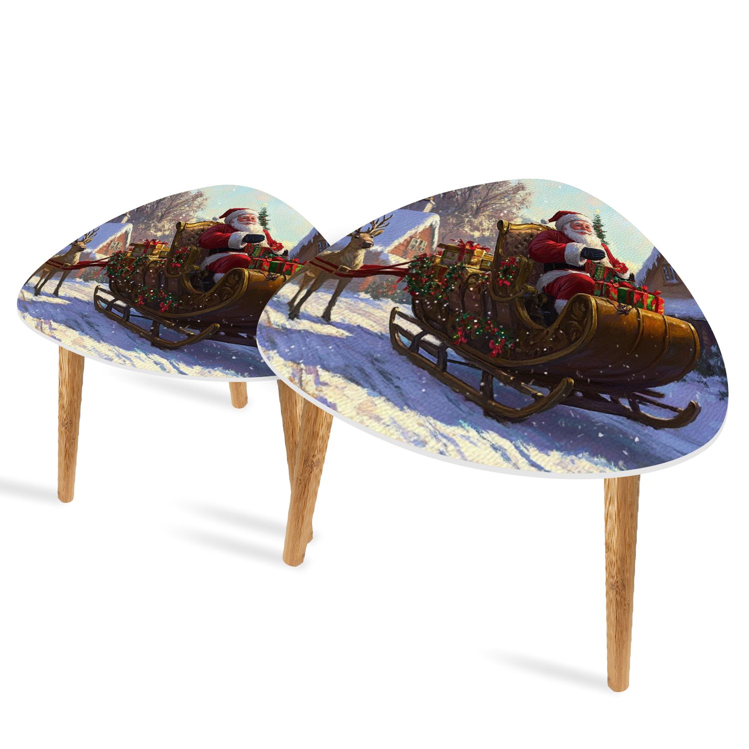 Set of 2 Triangle End Table Holiday Decor Christmas Gifts Santa Claus ...