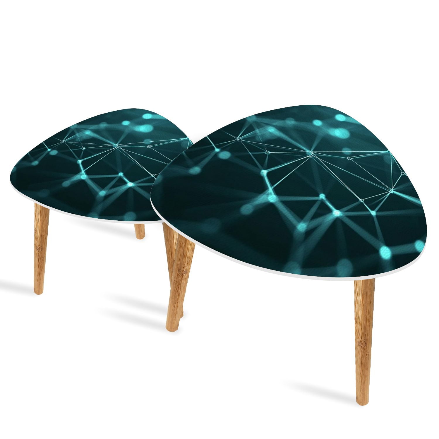 Set of 2 Triangle End Table Interconnected Lines Nodes Circuit like ...