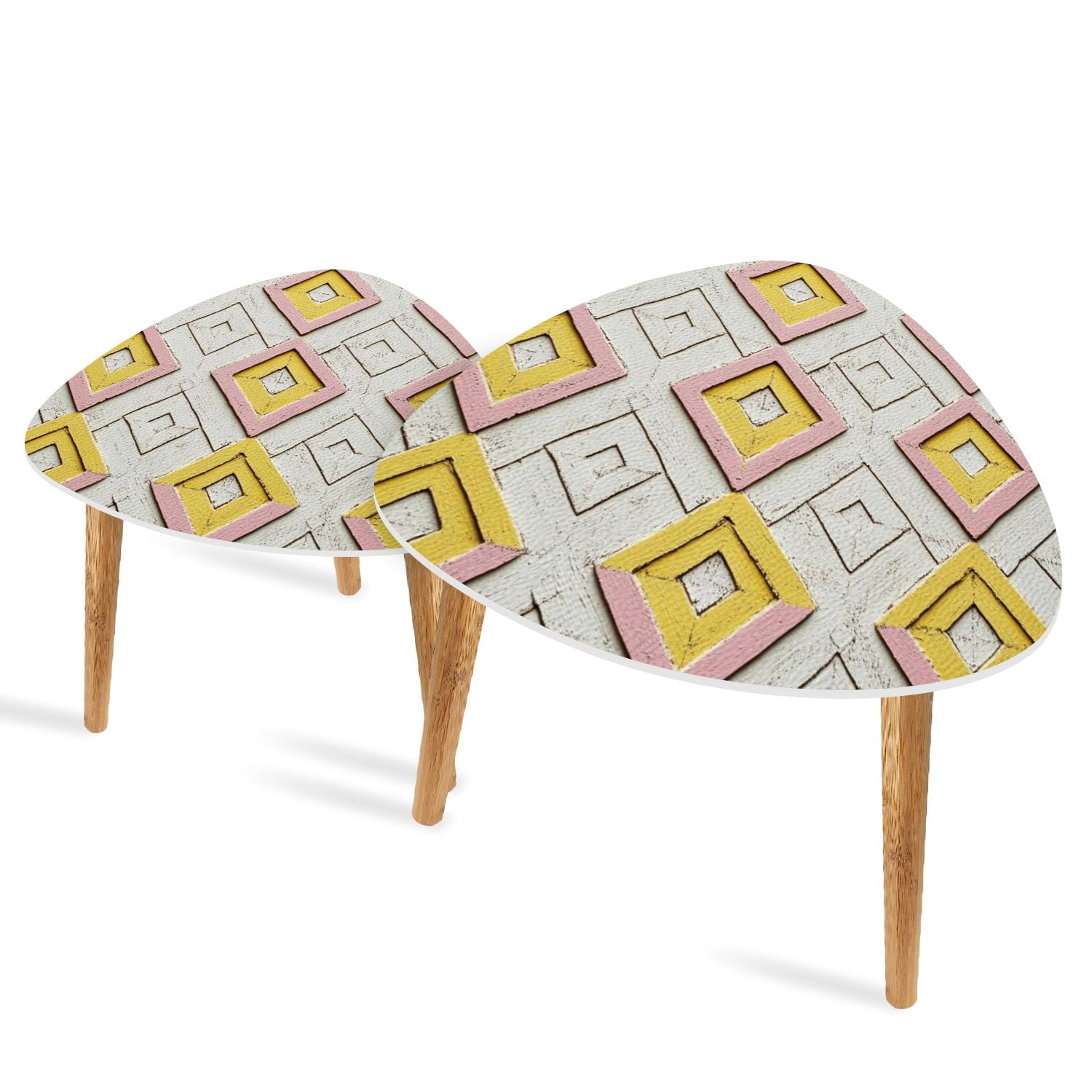 Set of 2 Triangle End Table Interlocking Shapes Diagonal Lines Layered ...