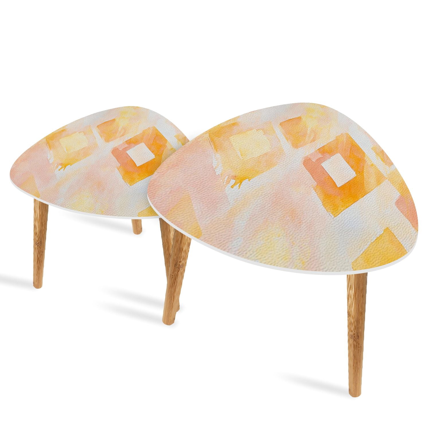 Set of 2 Triangle End Table Interlocking Shapes Diagonal Lines Layered ...
