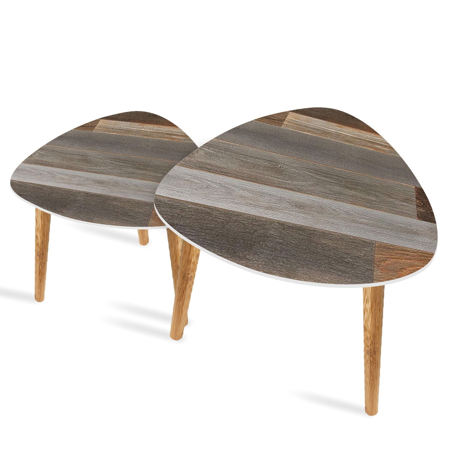 Set of 2 Triangle End Table Kennebunkport Plank Peel Stick Brown Wood ...
