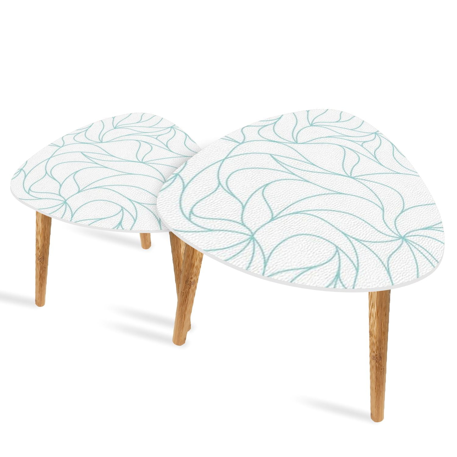 Set of 2 Triangle End Table Leaves pattern wavy lines scrolls petals ...