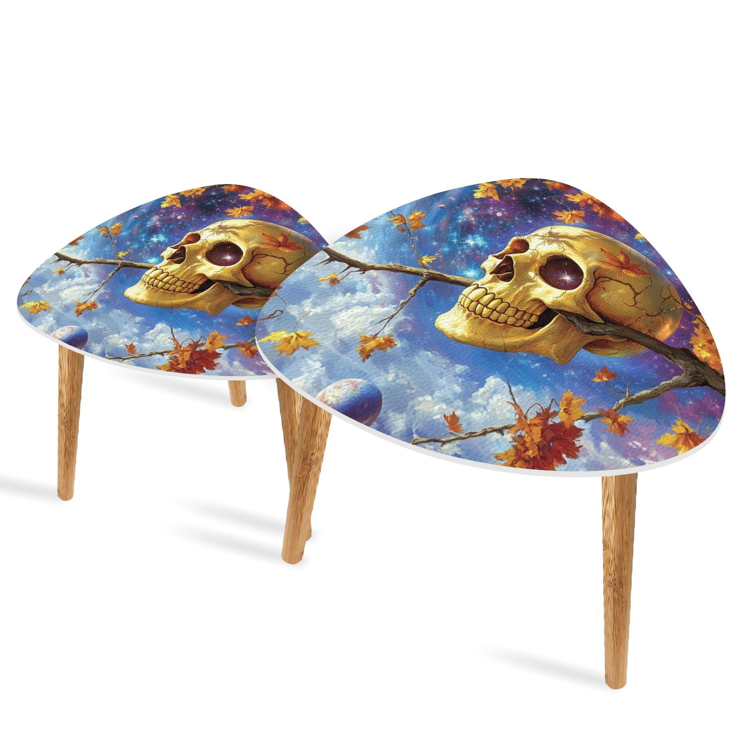Set of 2 Triangle End Table Magic Skull Fantasy Universe Planet Set of ...
