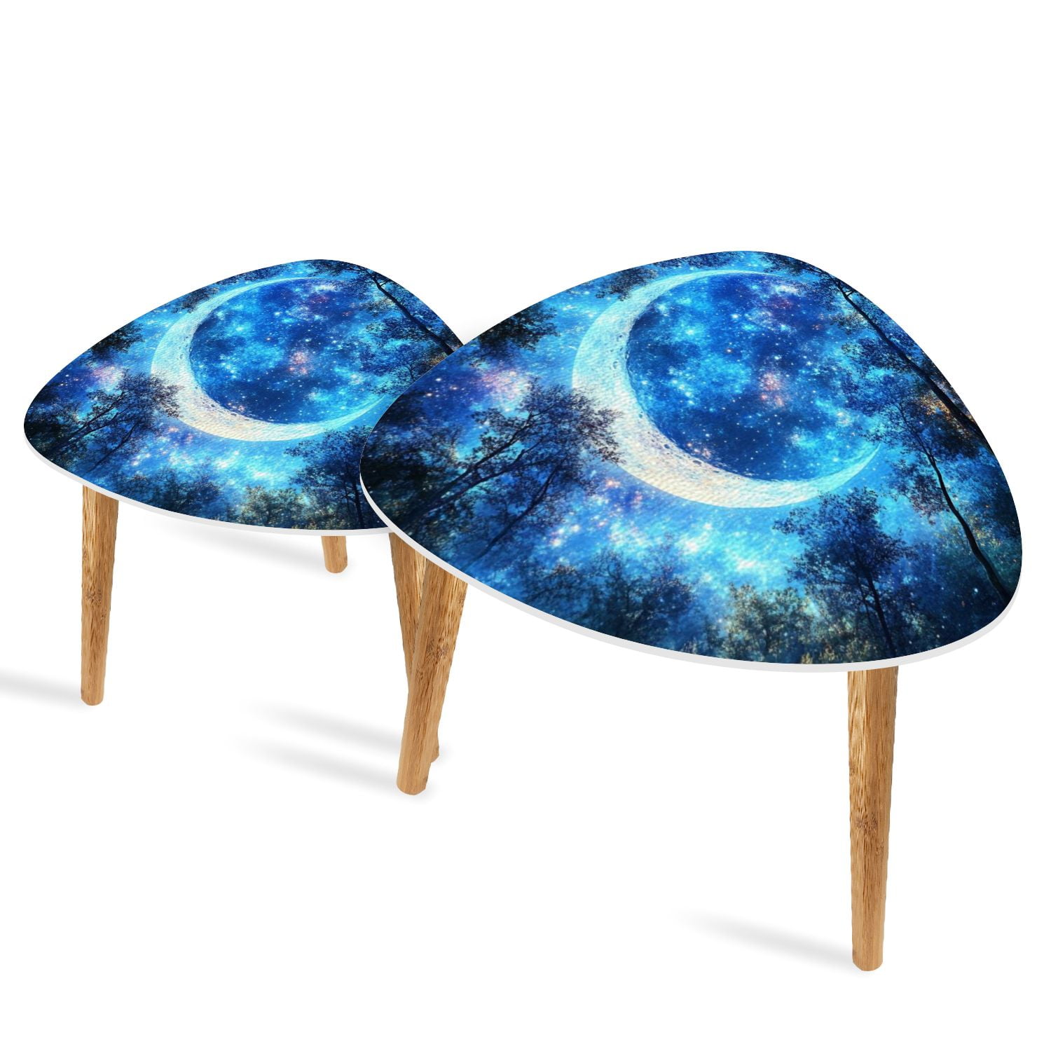 Set of 2 Triangle End Table Moon Forest Aesthetic Cool Psychedelic Set ...