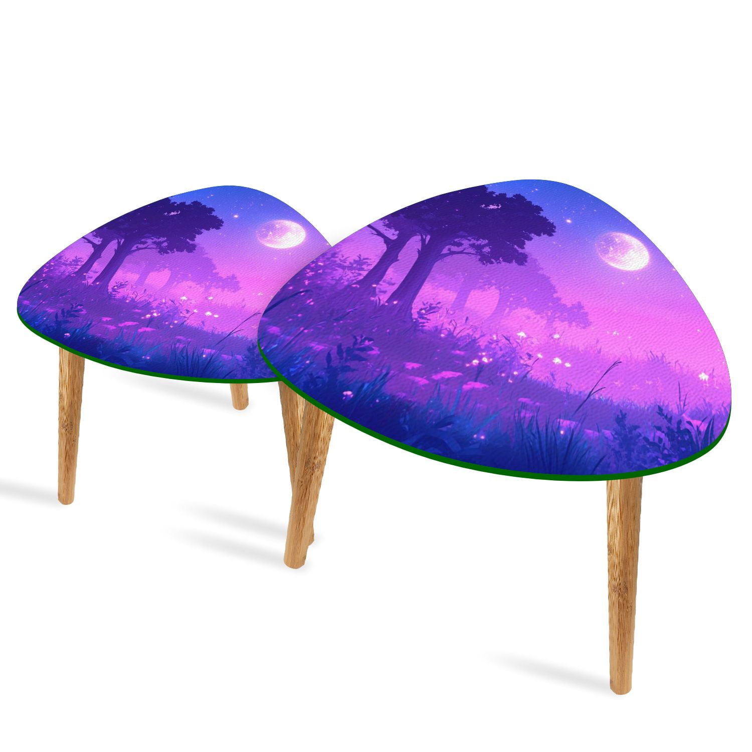 Set of 2 Triangle End Table Moon Forest Aesthetic Cool Psychedelic Set ...
