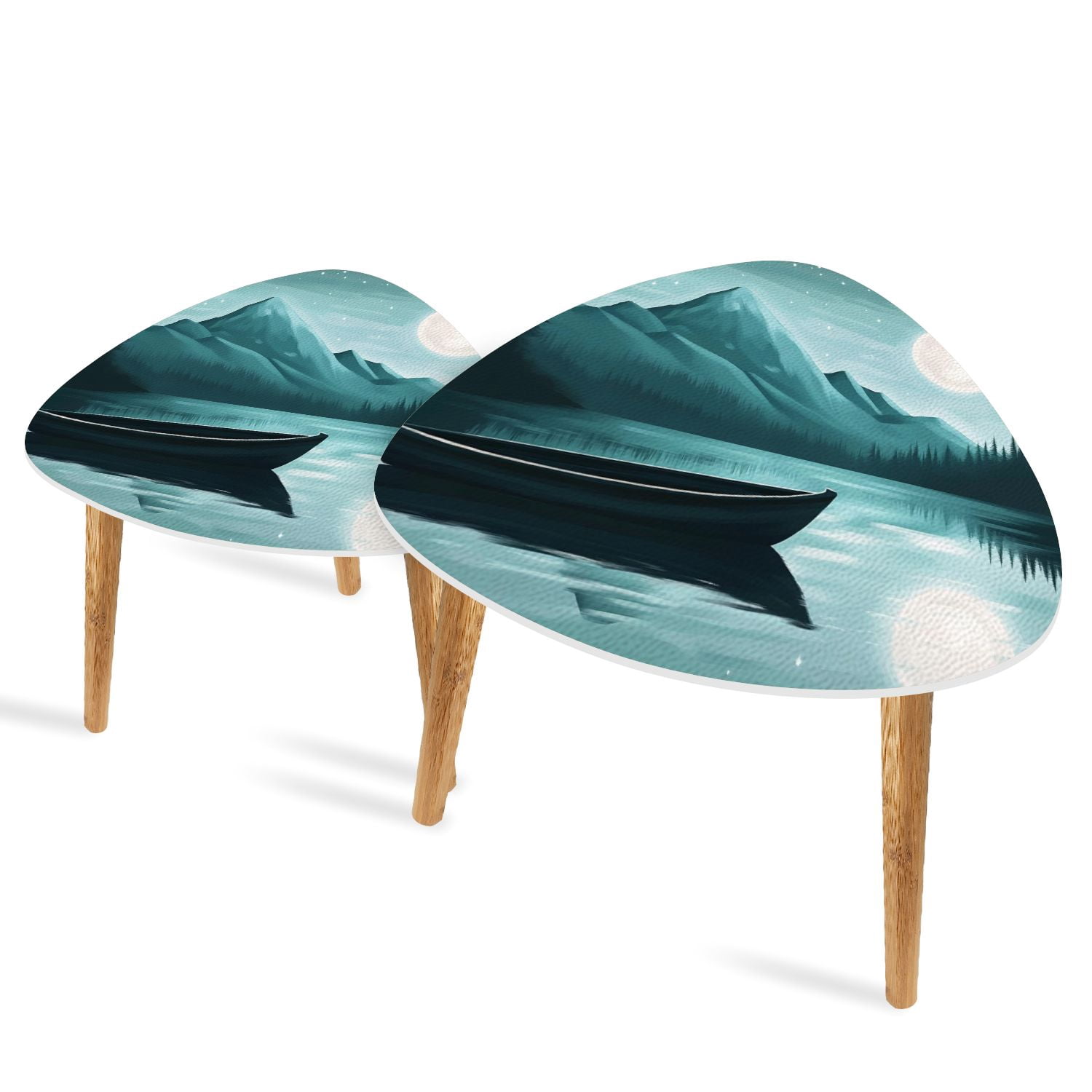 Set of 2 Triangle End Table Mountain Nature Forest Tree Aesthetic Moon ...