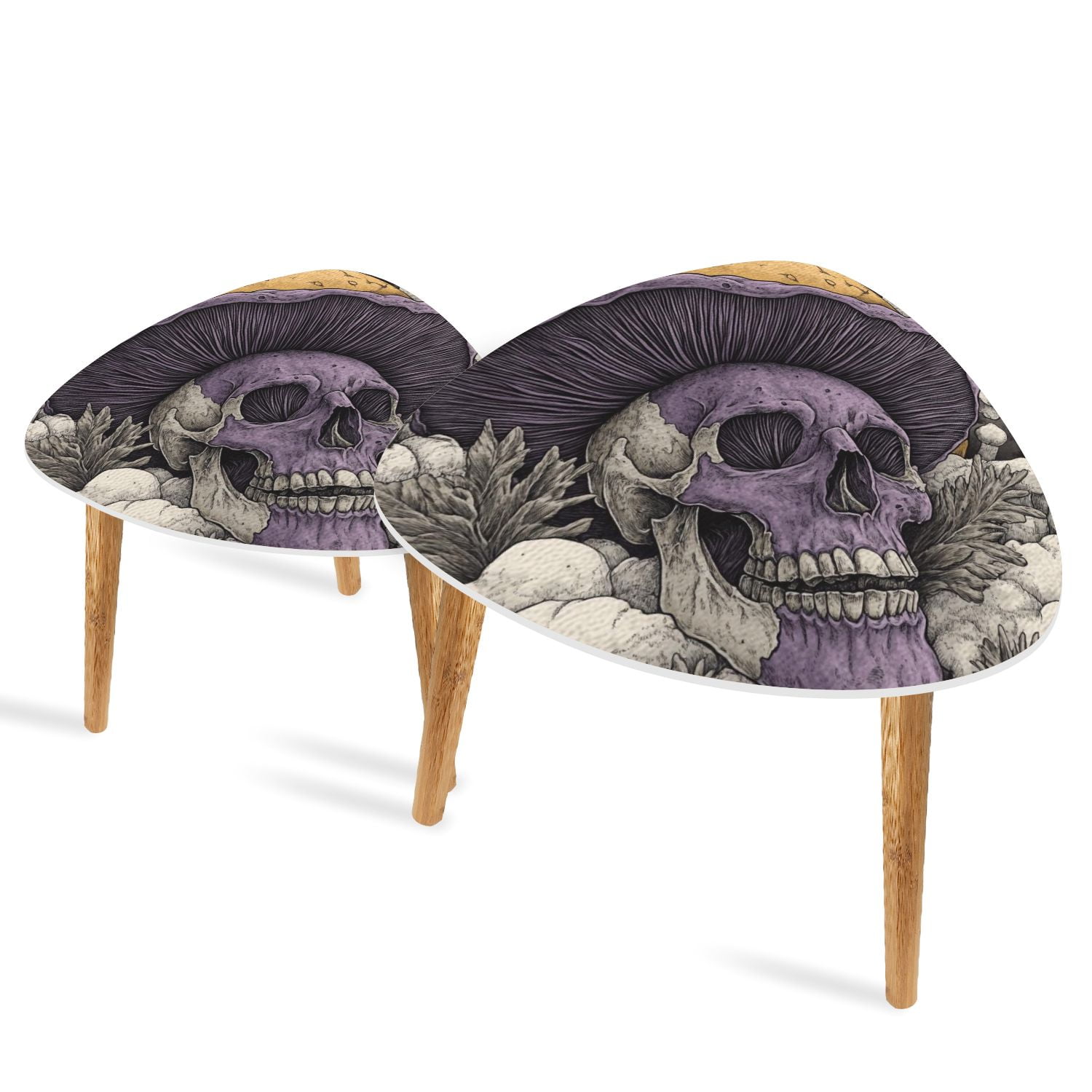 Set of 2 Triangle End Table Mushroom Skull Skeleton Leaves Large Set of ...