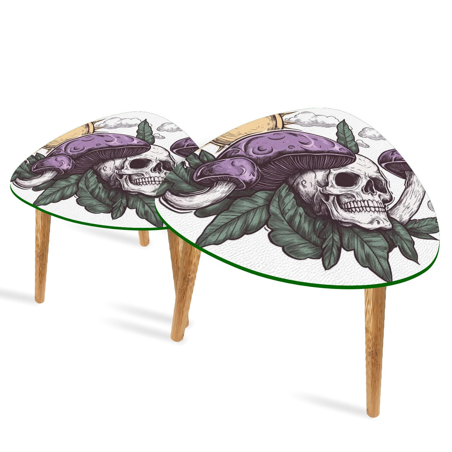Set of 2 Triangle End Table Mushroom Skull Skeleton Leaves Large Set of ...