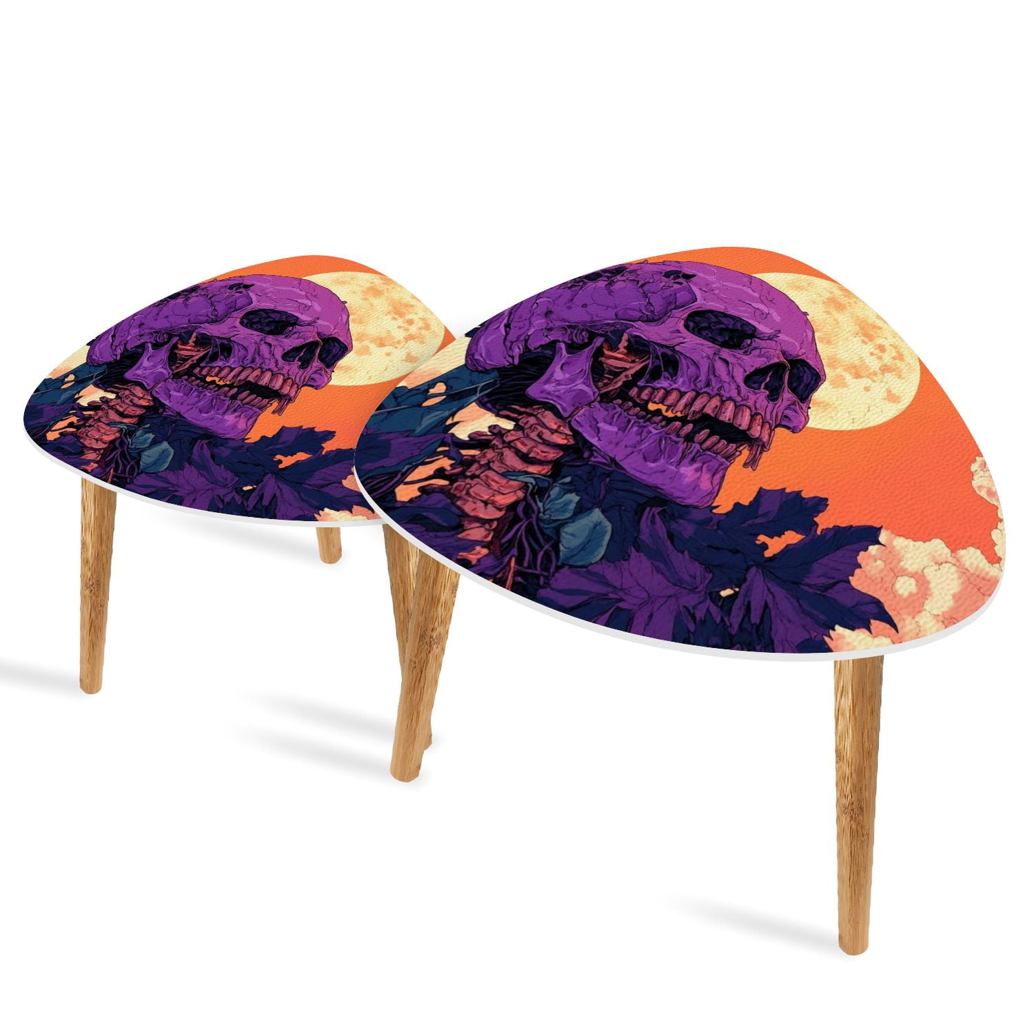 Set of 2 Triangle End Table Mushroom Skull Skeleton Leaves Large Set of ...