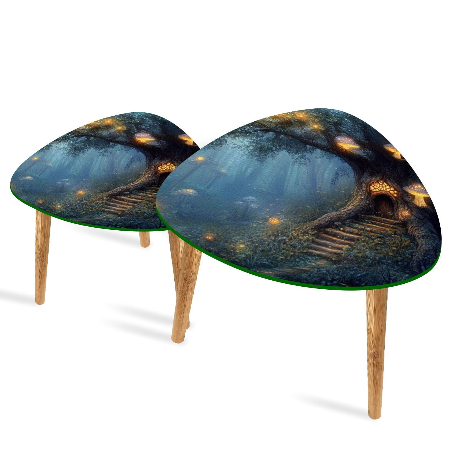 Set of 2 Triangle End Table Mushroom UV Tree Floral Plants Aesthetic ...